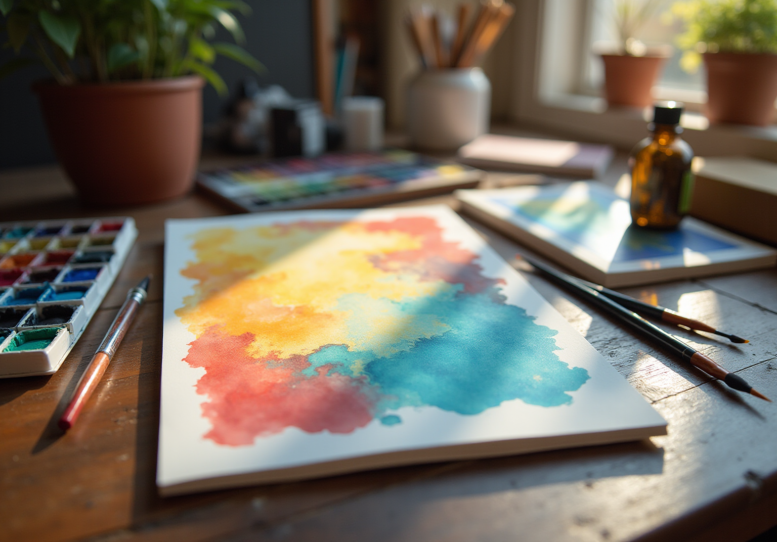 Artistic Workspace with Hahnemühle Watercolor Paper Artistic Workspace with Hahnemühle Watercolor Paper