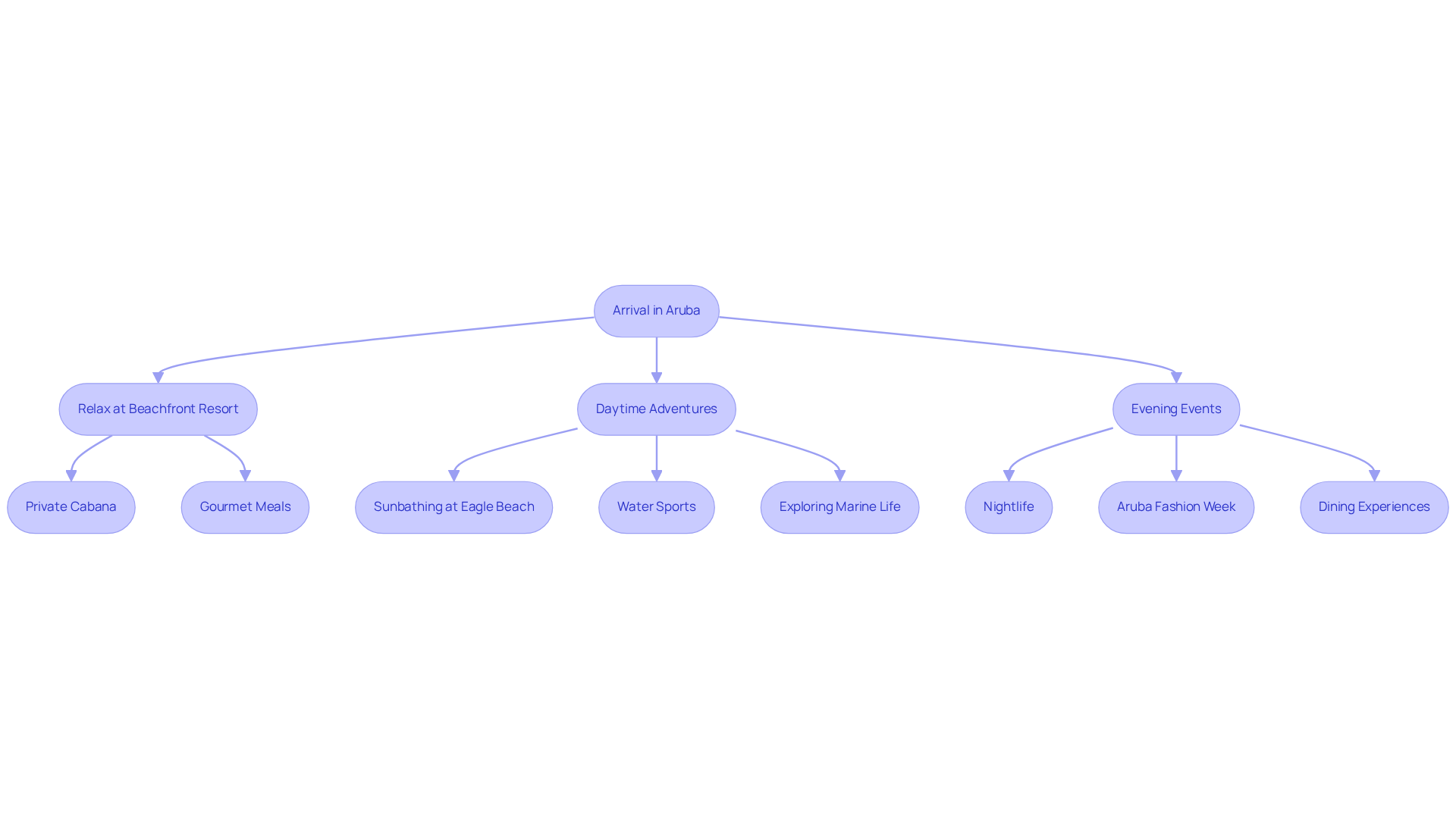 Follow the arrows to see how your days will unfold in Aruba, from relaxing at the resort to enjoying exciting adventures and vibrant nightlife.