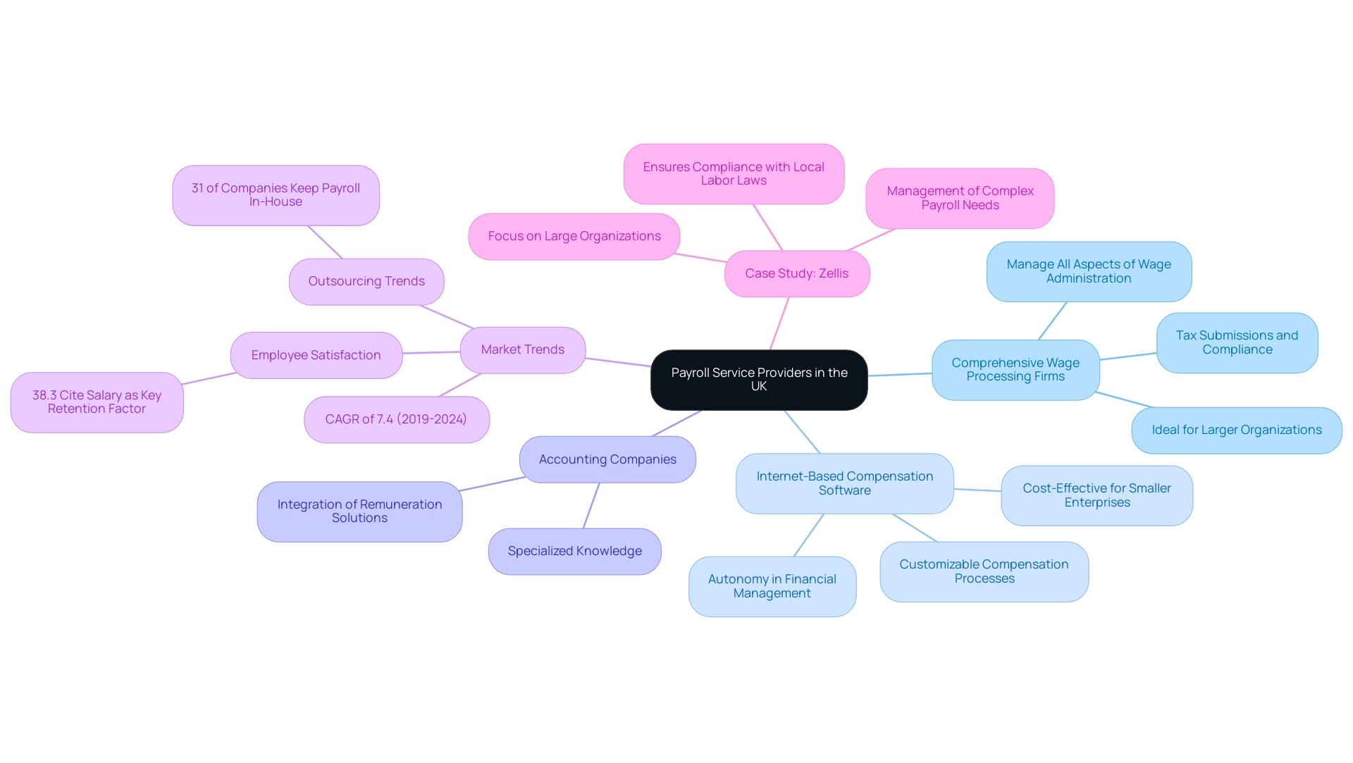 The central node represents all providers, with branches indicating the main types and sub-branches illustrating their specific benefits and related market trends.