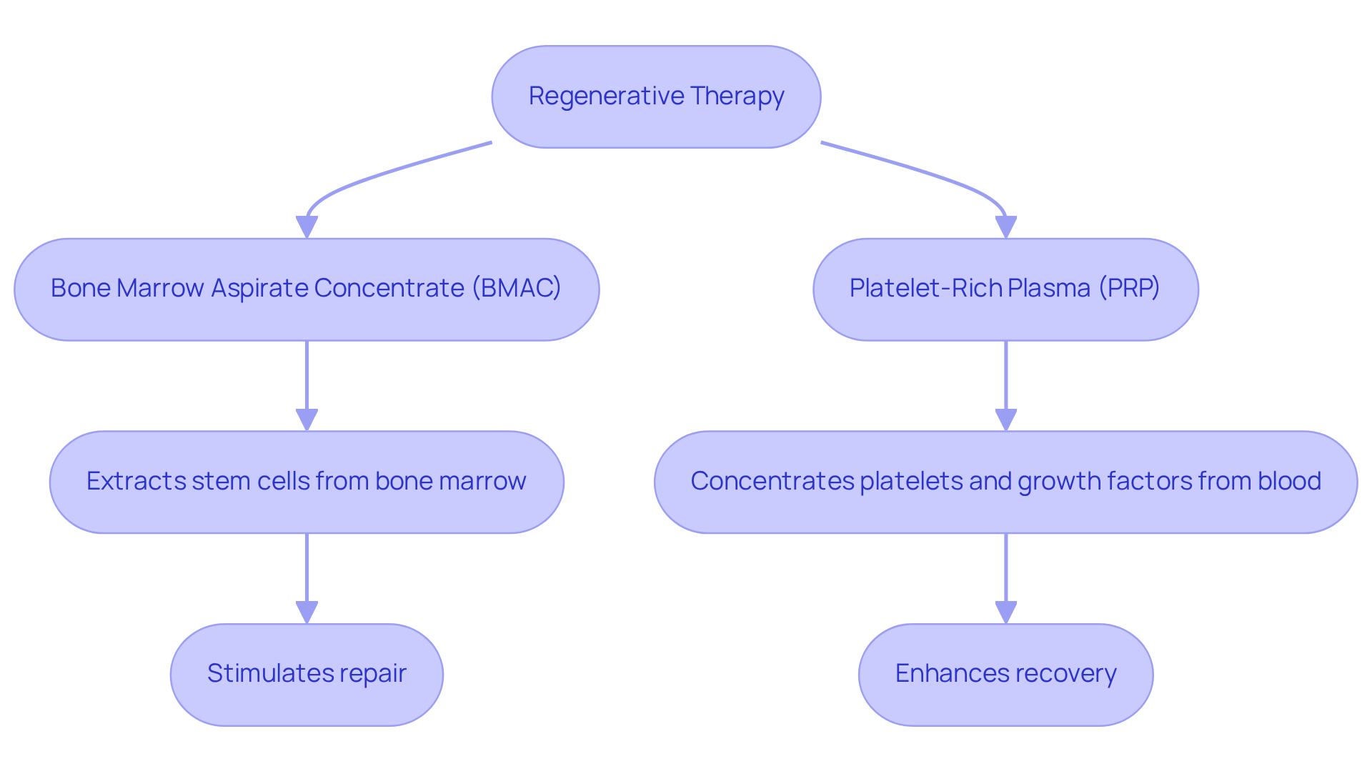 This flowchart illustrates how different regenerative therapies work. Start with the main therapy, then follow the arrows to see how each method contributes to healing and recovery. This flowchart illustrates how different regenerative therapies work. Start with the main therapy, then follow the arrows to see how each method contributes to healing and recovery.