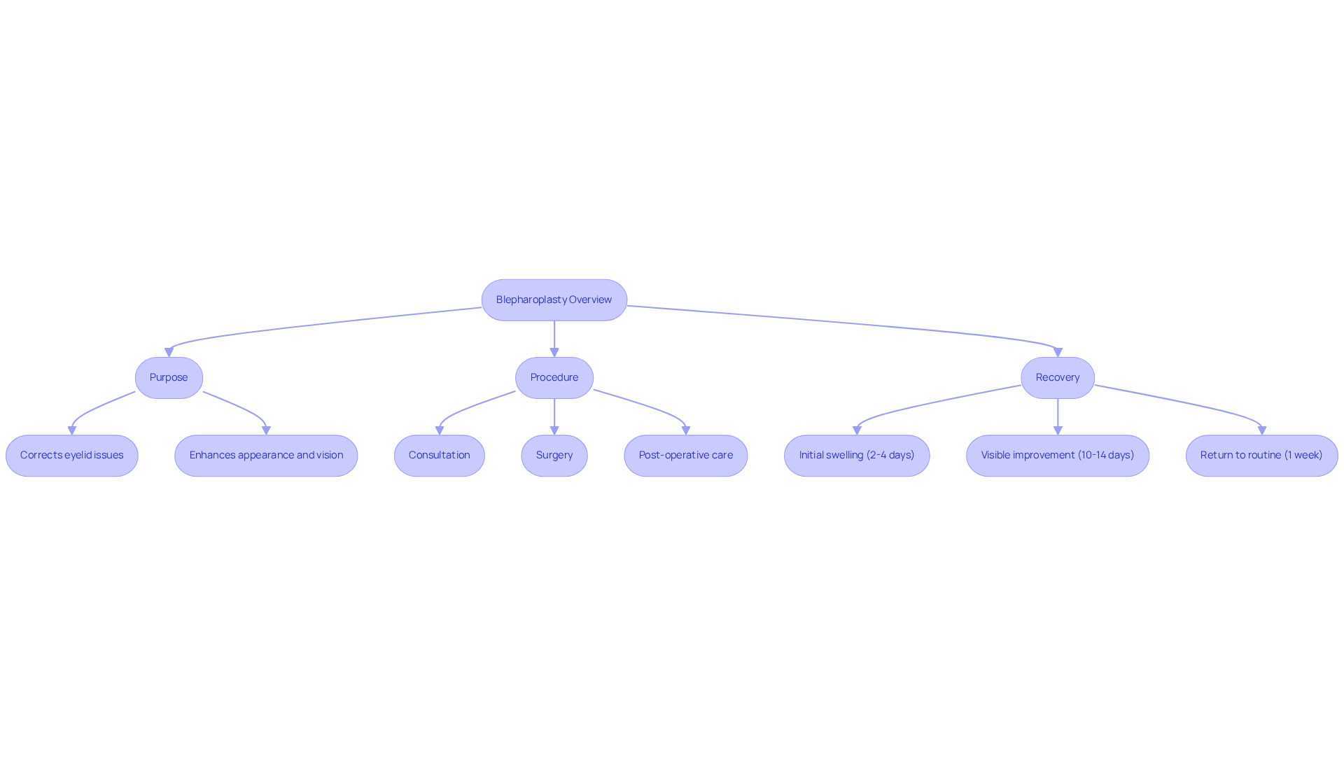 This flowchart guides you through the blepharoplasty process. Start at the top with the overview, then follow the branches to understand the purpose, the steps of the procedure, and what to expect during recovery. Each box represents a key point, helping you visualize the journey from consultation to recovery. This flowchart guides you through the blepharoplasty process. Start at the top with the overview, then follow the branches to understand the purpose, the steps of the procedure, and what to expect during recovery. Each box represents a key point, helping you visualize the journey from consultation to recovery.
