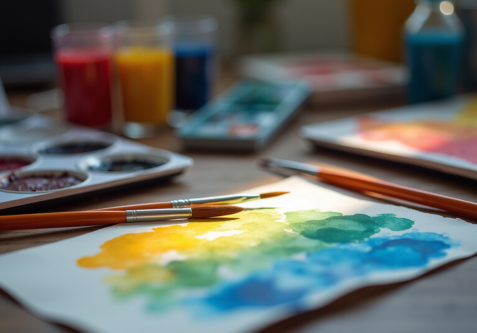 Da Vinci Watercolor Brushes in an Artist's Workspace