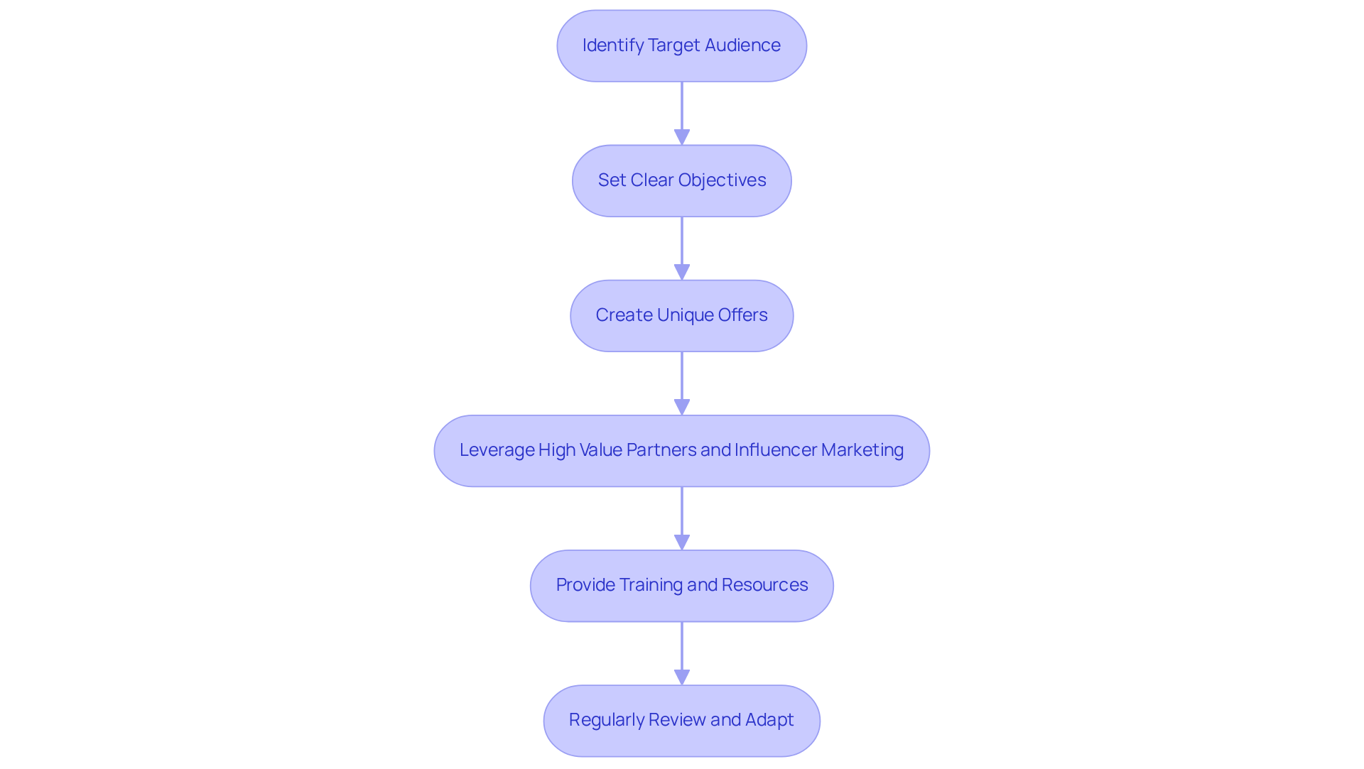 Each box represents a step in creating effective affiliate strategies. Follow the arrows to see how each step builds on the previous one, guiding you through the process of tailoring your approach to meet unique business needs.