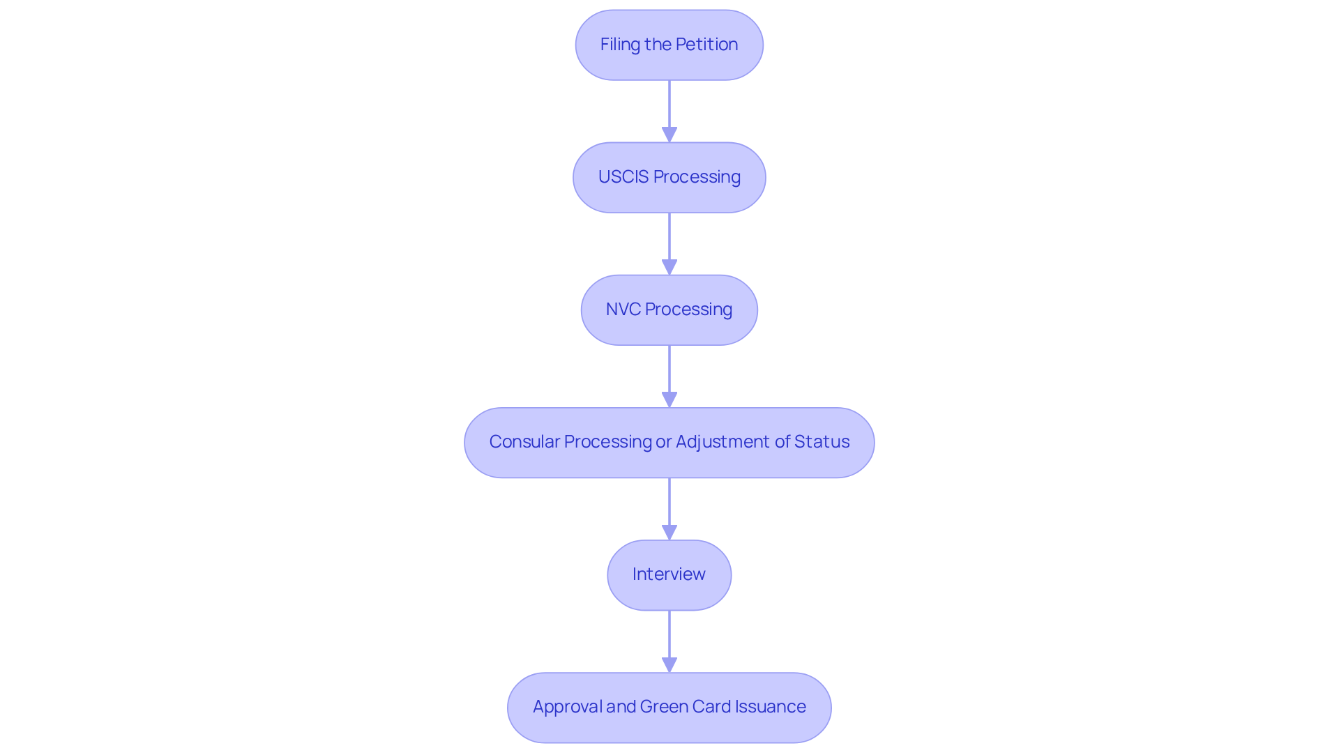 Each box represents a step in the immigration application journey. Follow the arrows to see how each step leads to the next, guiding you through the entire process.