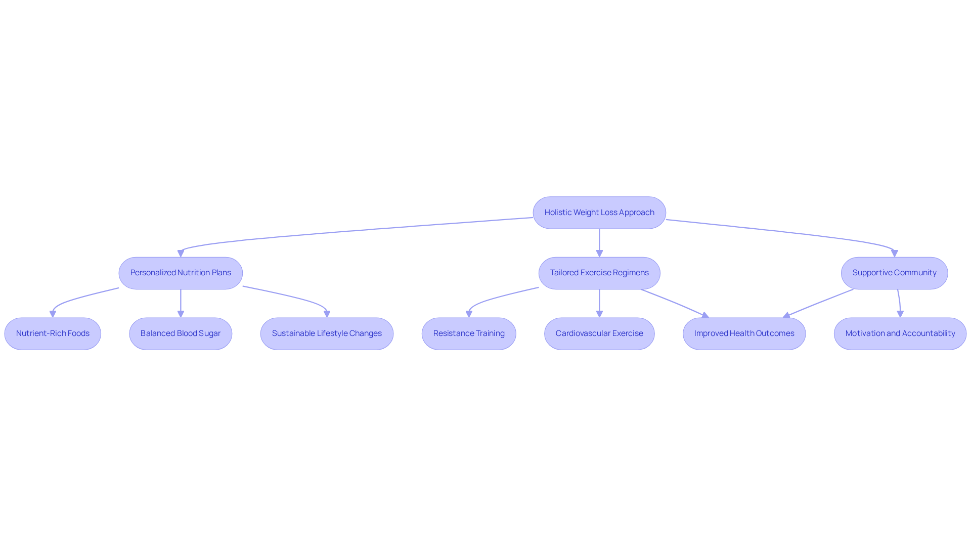 This flowchart illustrates the steps involved in a holistic weight loss approach. Start at the top with the main concept, then follow the arrows to see how nutrition, exercise, and community support work together to help you achieve your weight loss goals. This flowchart illustrates the steps involved in a holistic weight loss approach. Start at the top with the main concept, then follow the arrows to see how nutrition, exercise, and community support work together to help you achieve your weight loss goals.