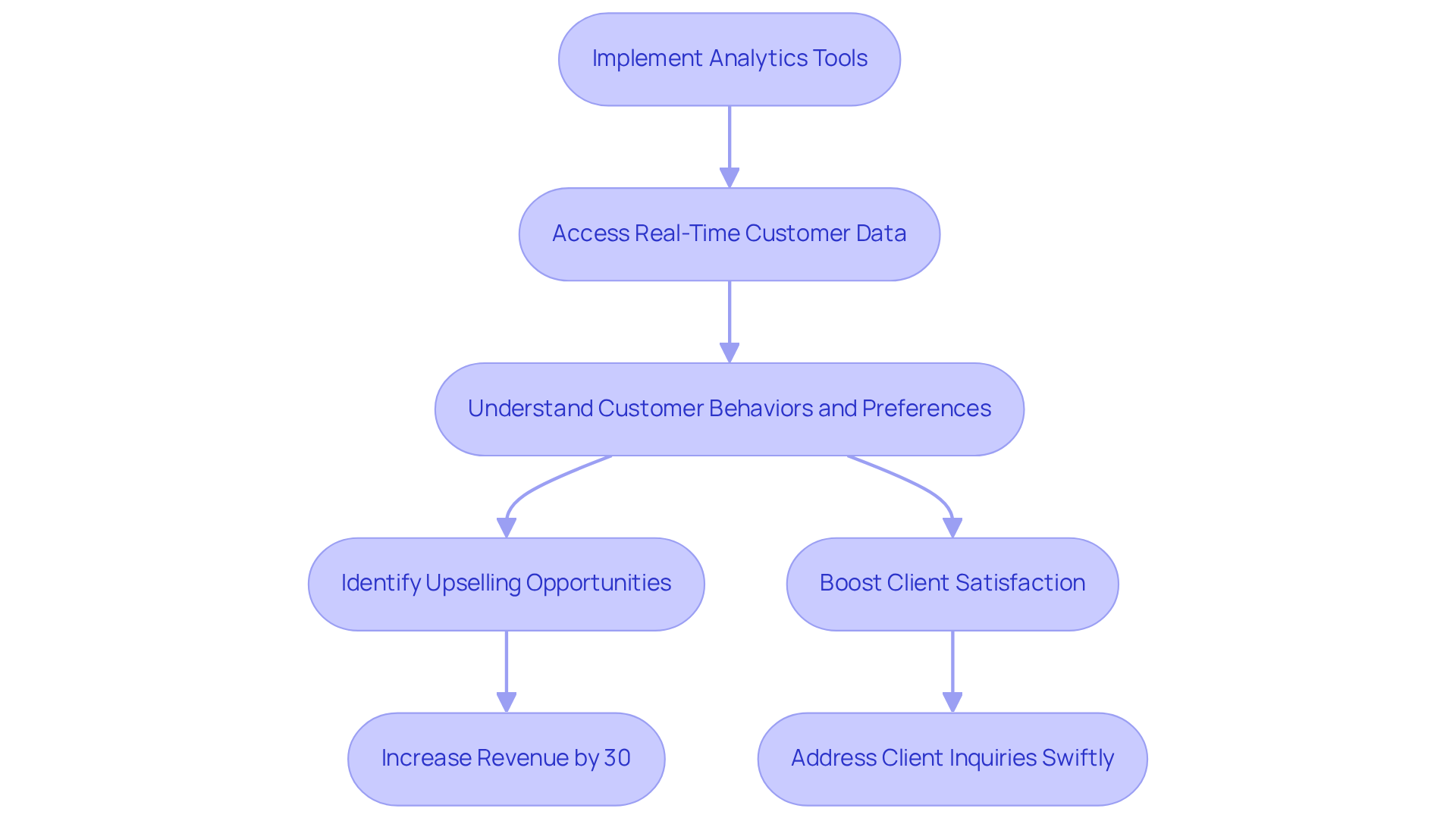 Follow the arrows to see how implementing analytics tools leads to better understanding of clients, which in turn boosts revenue and satisfaction.