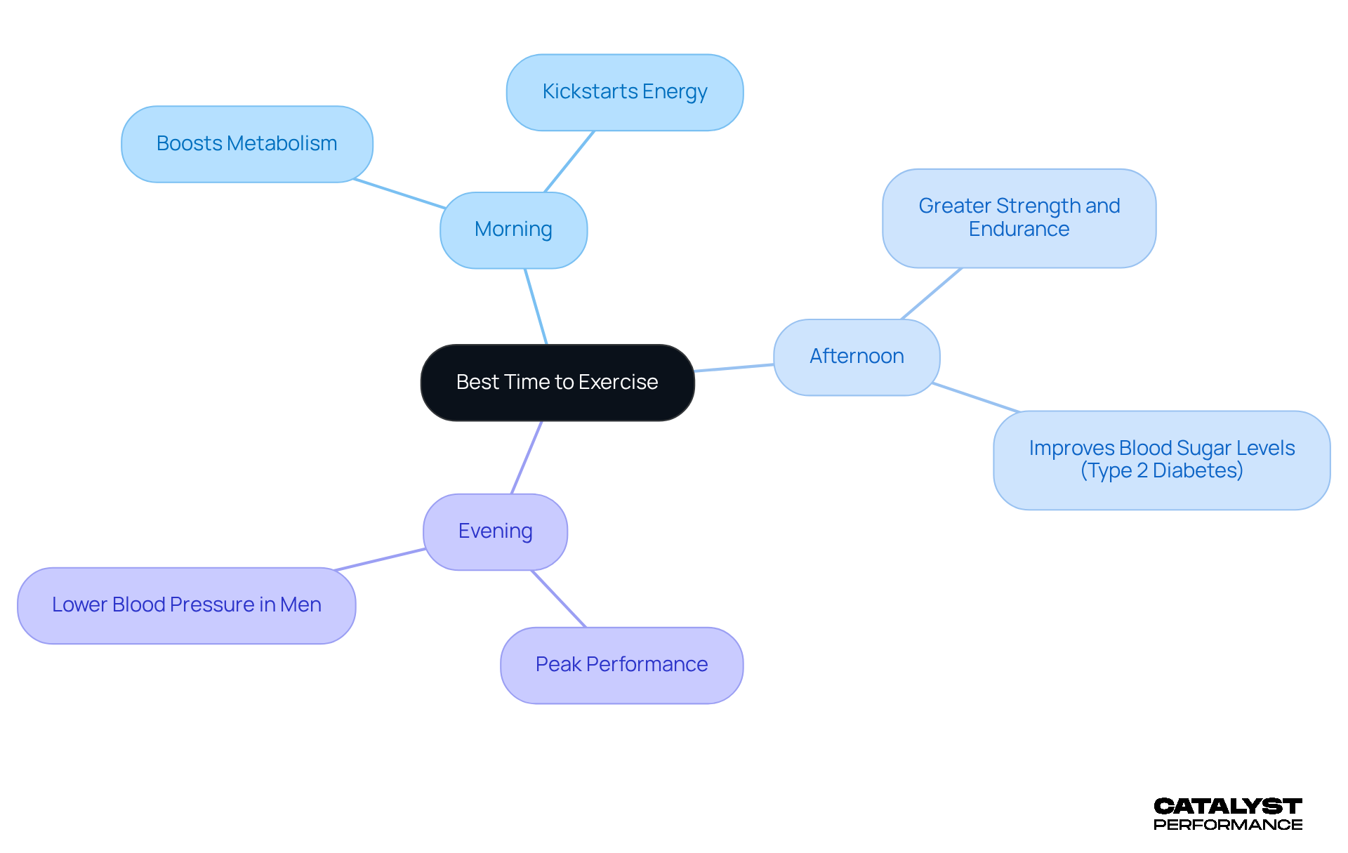 The central node represents the overall theme, while each branch shows different times of day for exercise. The sub-branches highlight specific benefits, helping you understand how each time can work for you. The central node represents the overall theme, while each branch shows different times of day for exercise. The sub-branches highlight specific benefits, helping you understand how each time can work for you.