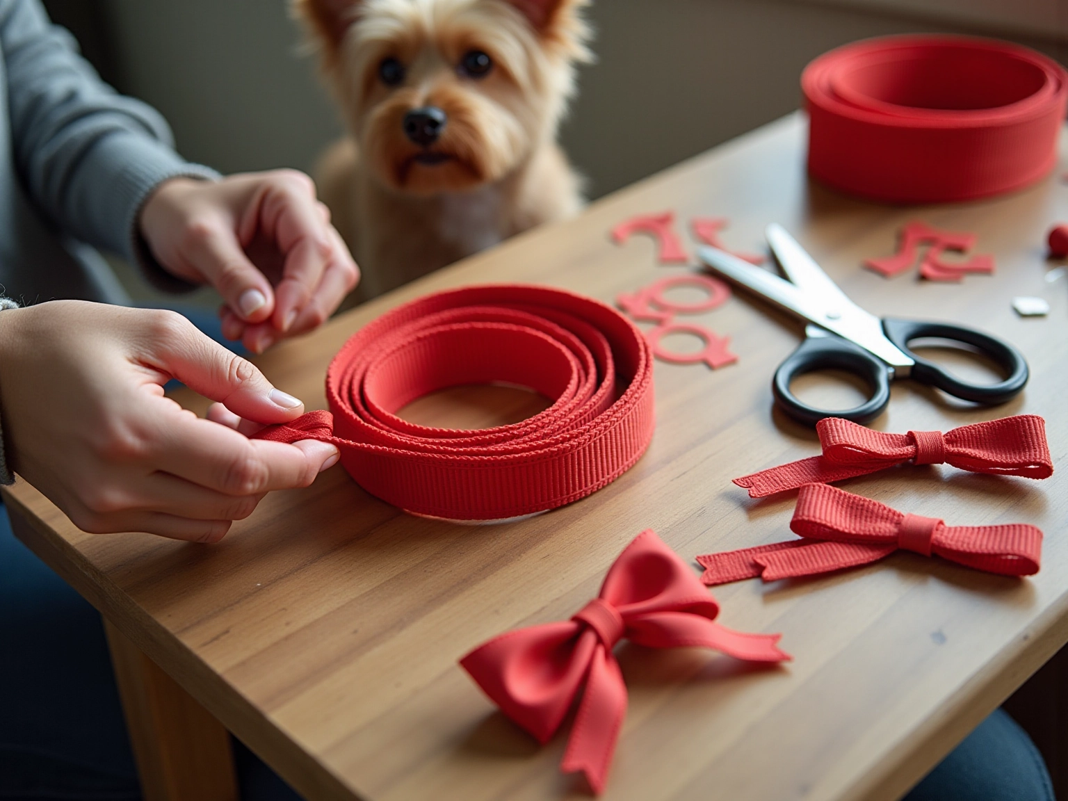 DIY Pet Accessories with Red Grosgrain Ribbon