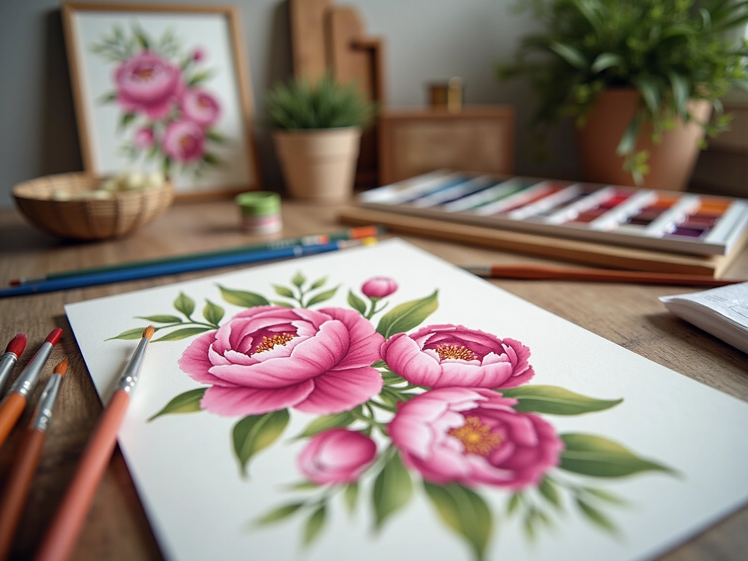 DIY Watercolor Peony Art in Progress