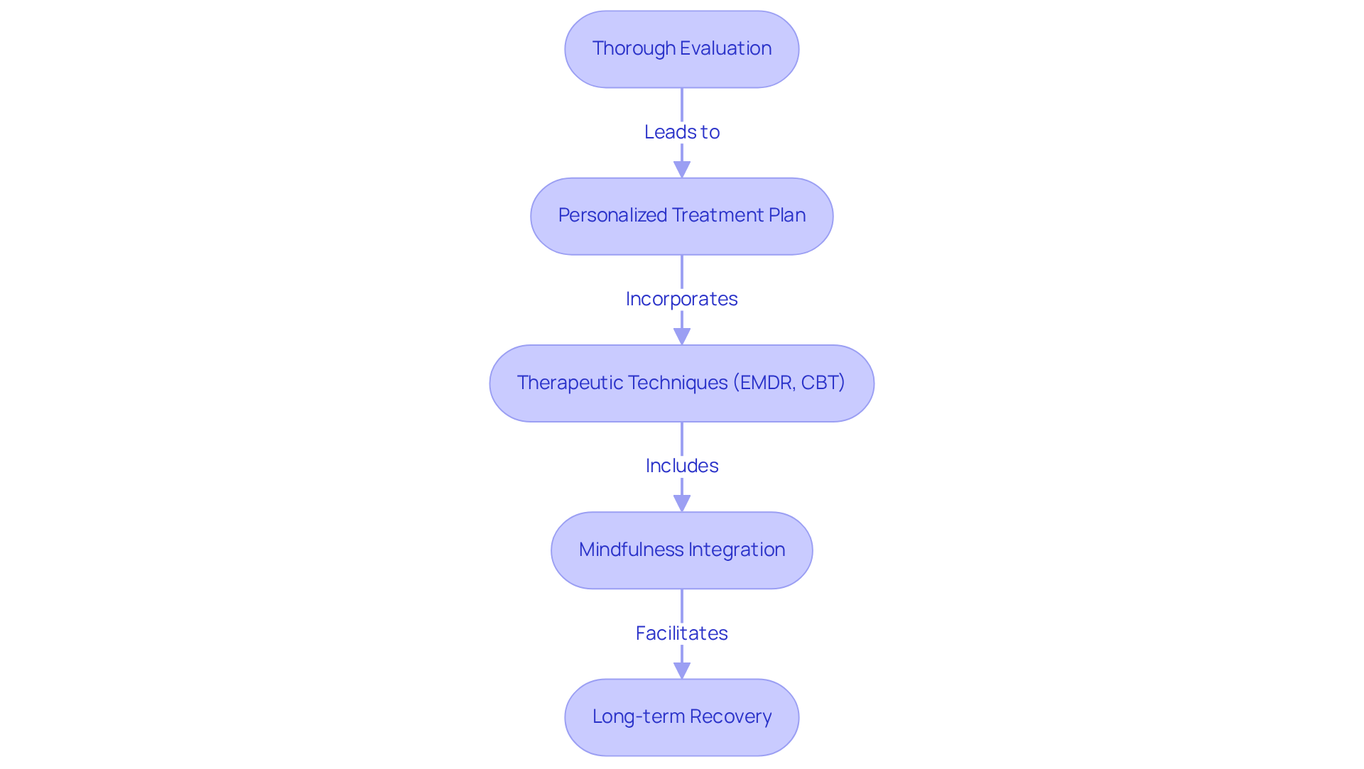 Follow the arrows through the stages of therapy. Each box represents a critical part of the healing process, showing how evaluations lead to tailored treatments and the integration of techniques that support recovery.