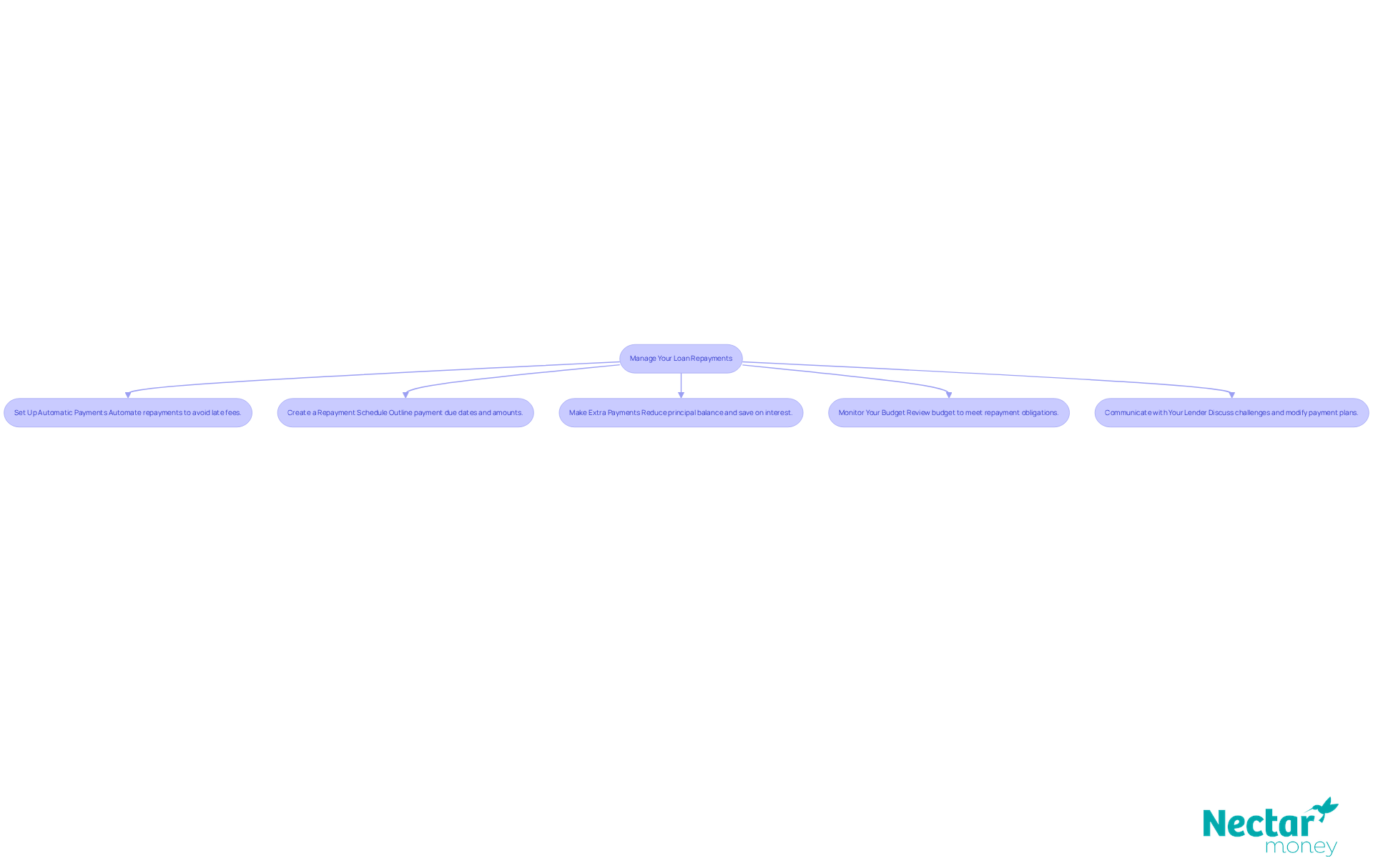 Each box represents a strategy you can use to manage your loan repayments. Follow the arrows to see how these strategies connect and support your financial goals. Each box represents a strategy you can use to manage your loan repayments. Follow the arrows to see how these strategies connect and support your financial goals.
