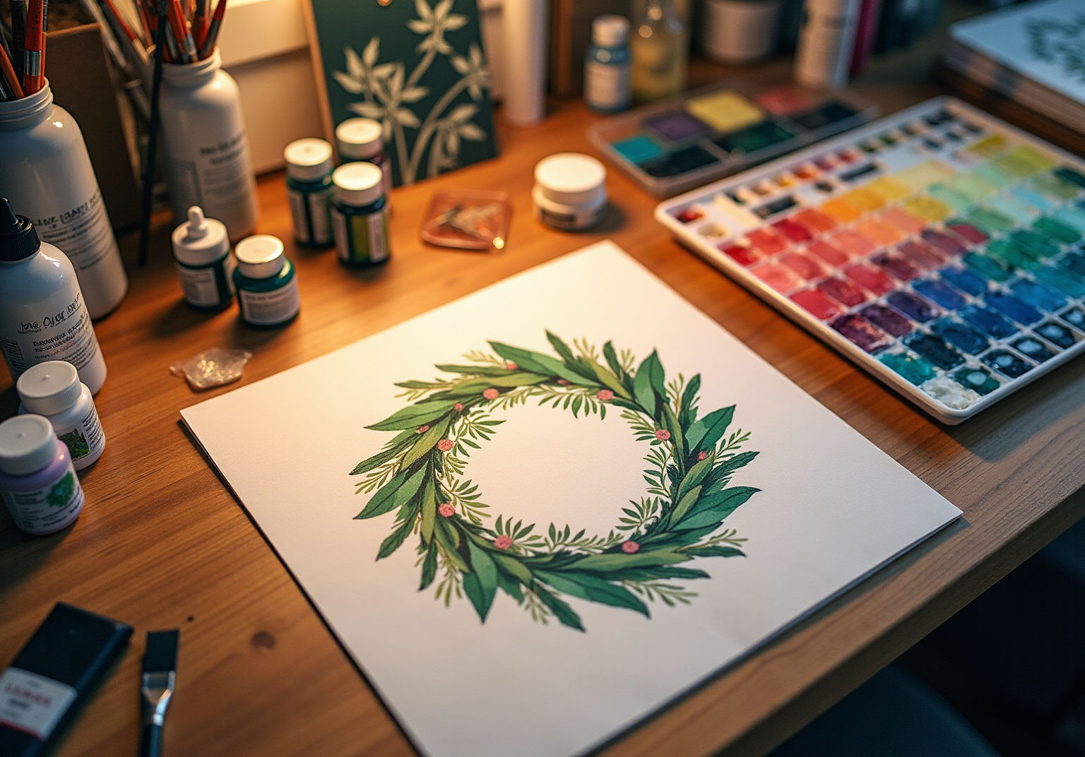 Watercolor Wreath Creation Workspace Watercolor Wreath Creation Workspace