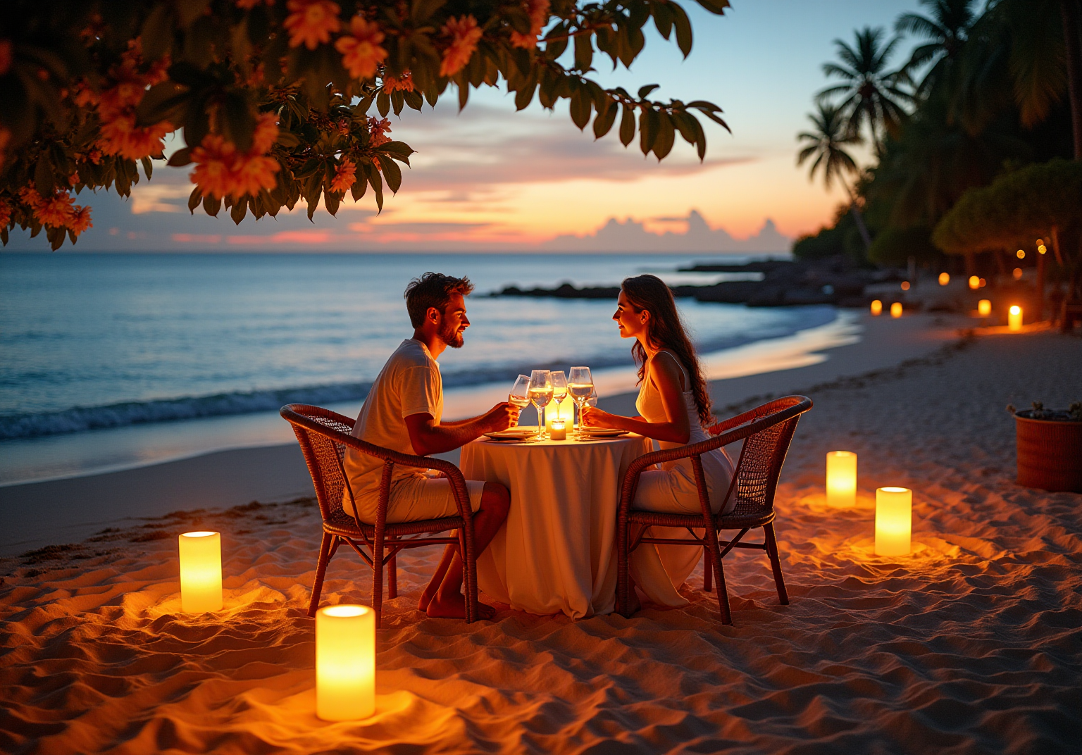 Romantic Beach Dinner at Sunset