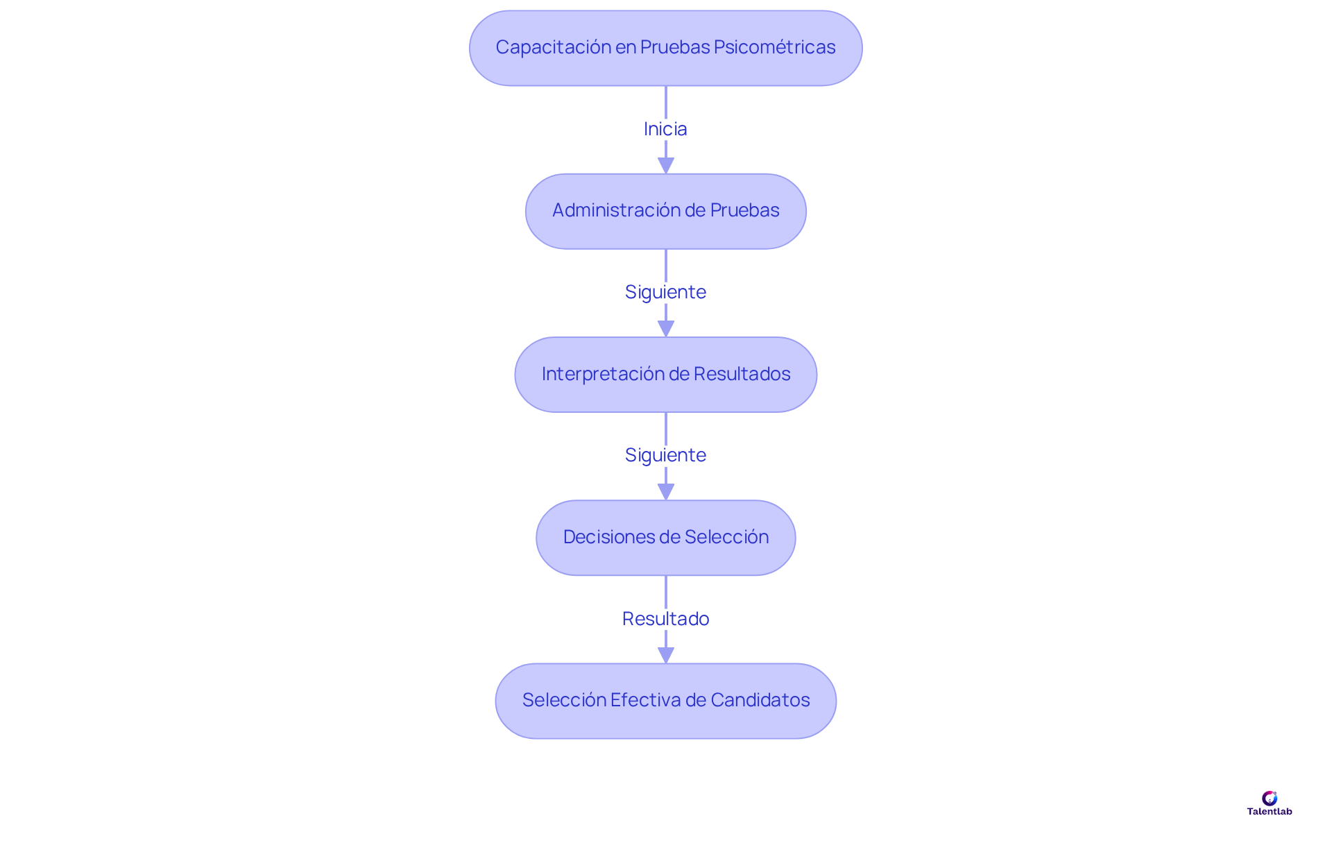Cada cuadro representa una etapa en el proceso de capacitación y selección. Sigue las flechas para ver cómo cada parte se conecta y contribuye a una selección más efectiva de candidatos.