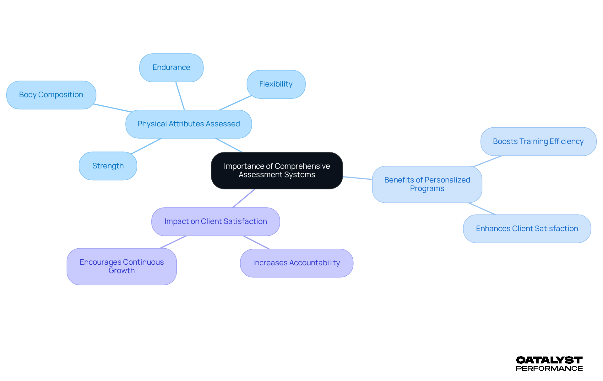 The central node represents the main topic, while the branches show related ideas and details. Each color-coded branch helps you navigate through the different aspects of how assessment systems contribute to fitness success.