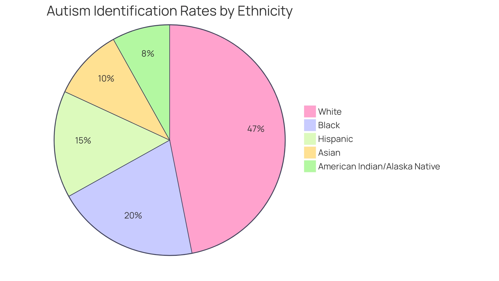 Each slice represents a different racial or ethnic group, with sizes proportional to their respective autism identification rates.