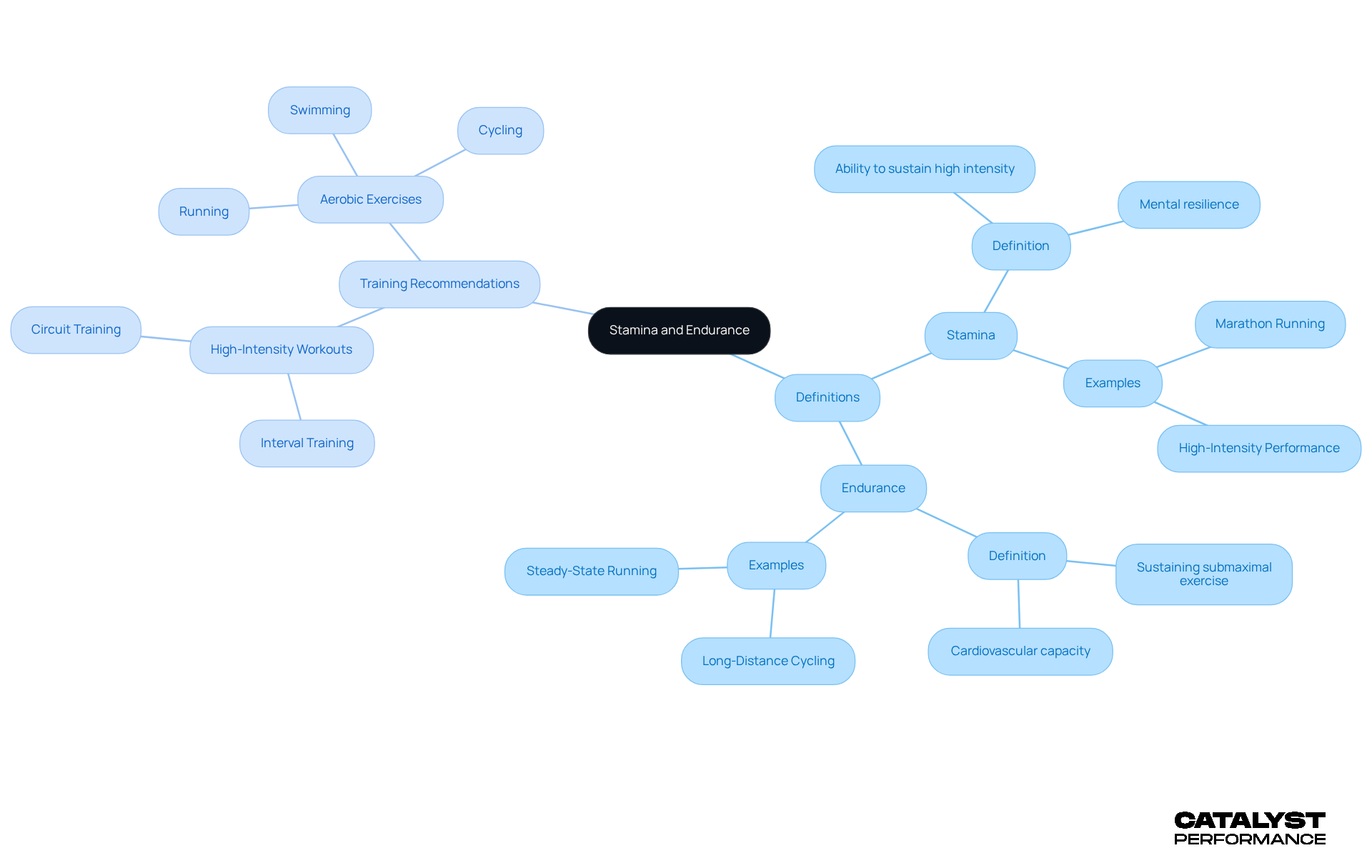 The center represents the main topic, while the branches show definitions and training tips. Each color-coded section helps you see how stamina and endurance are defined and how to train for them effectively. The center represents the main topic, while the branches show definitions and training tips. Each color-coded section helps you see how stamina and endurance are defined and how to train for them effectively.