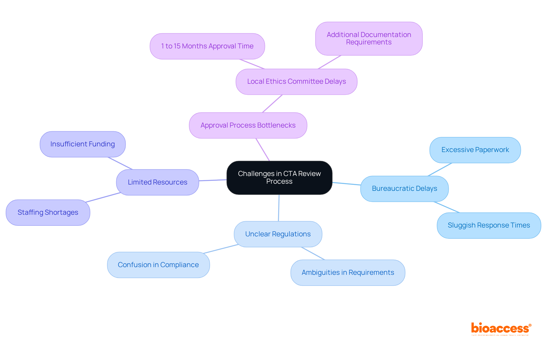 The central node represents the main topic, while the branches show specific challenges. Each sub-branch provides more detail about the issues, helping you understand the complexities involved in the CTA review process. The central node represents the main topic, while the branches show specific challenges. Each sub-branch provides more detail about the issues, helping you understand the complexities involved in the CTA review process.