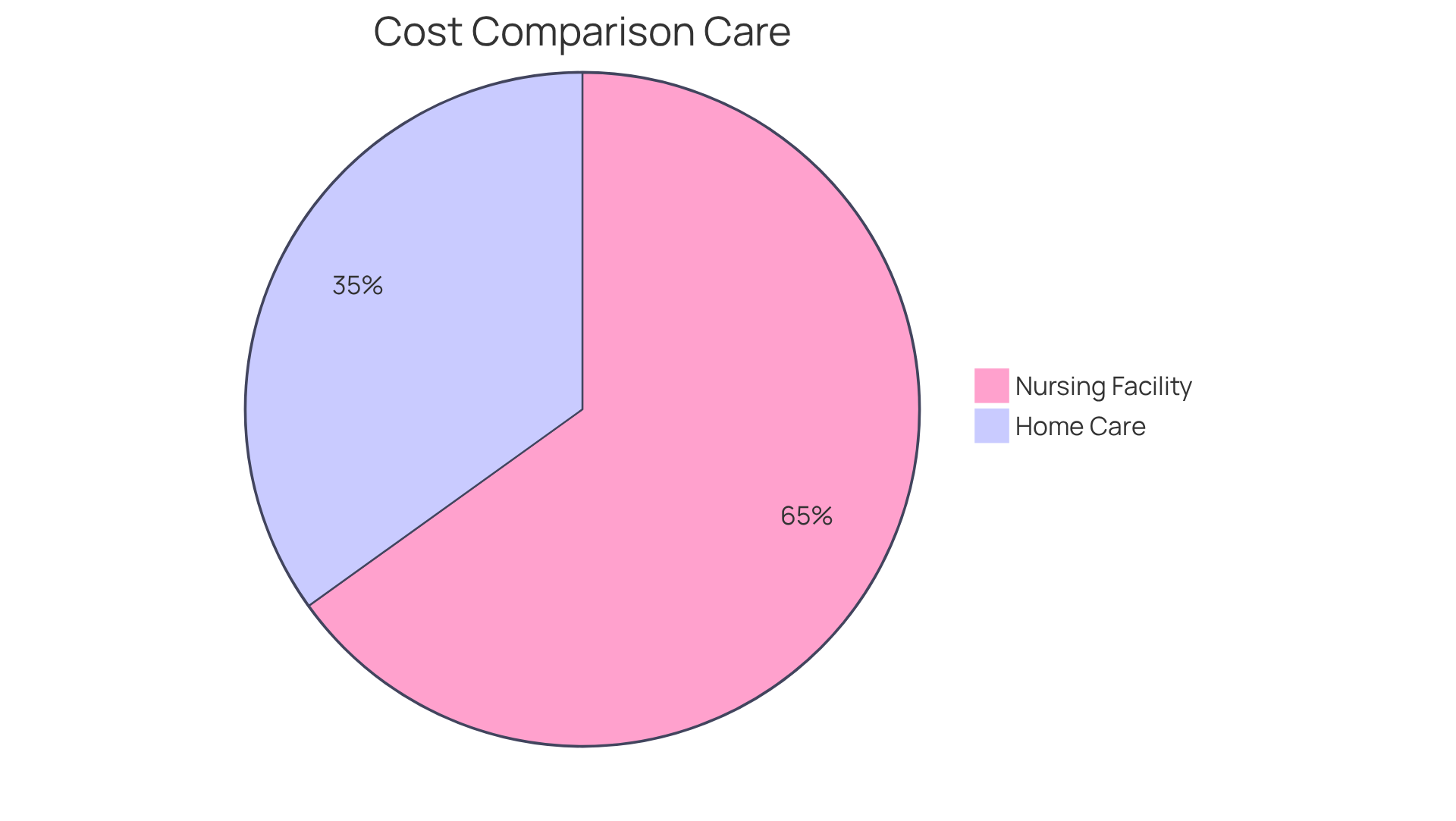 The blue slice shows the high cost of nursing facilities, while the green slice represents the more affordable home nursing care. This visual helps highlight the potential savings families can achieve.