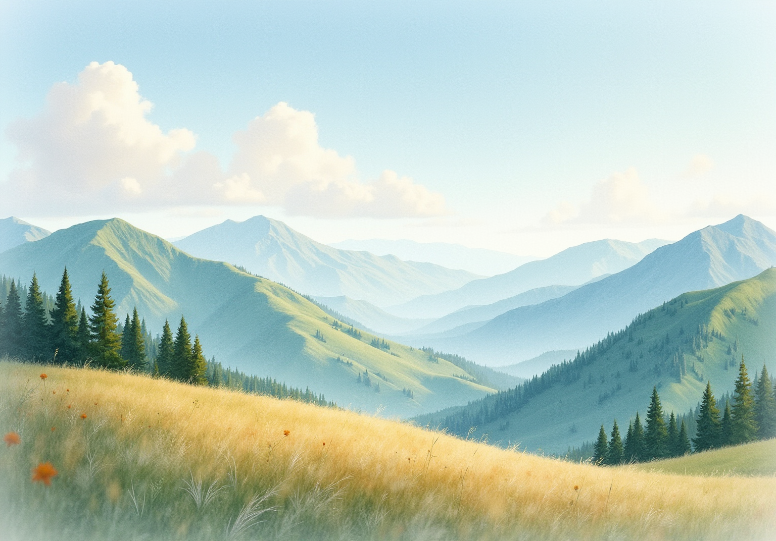 Expressive Watercolor Mountain Landscape
