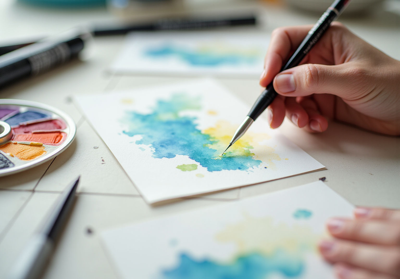 Creating Watercolor Cards in a Bright Workspace Creating Watercolor Cards in a Bright Workspace