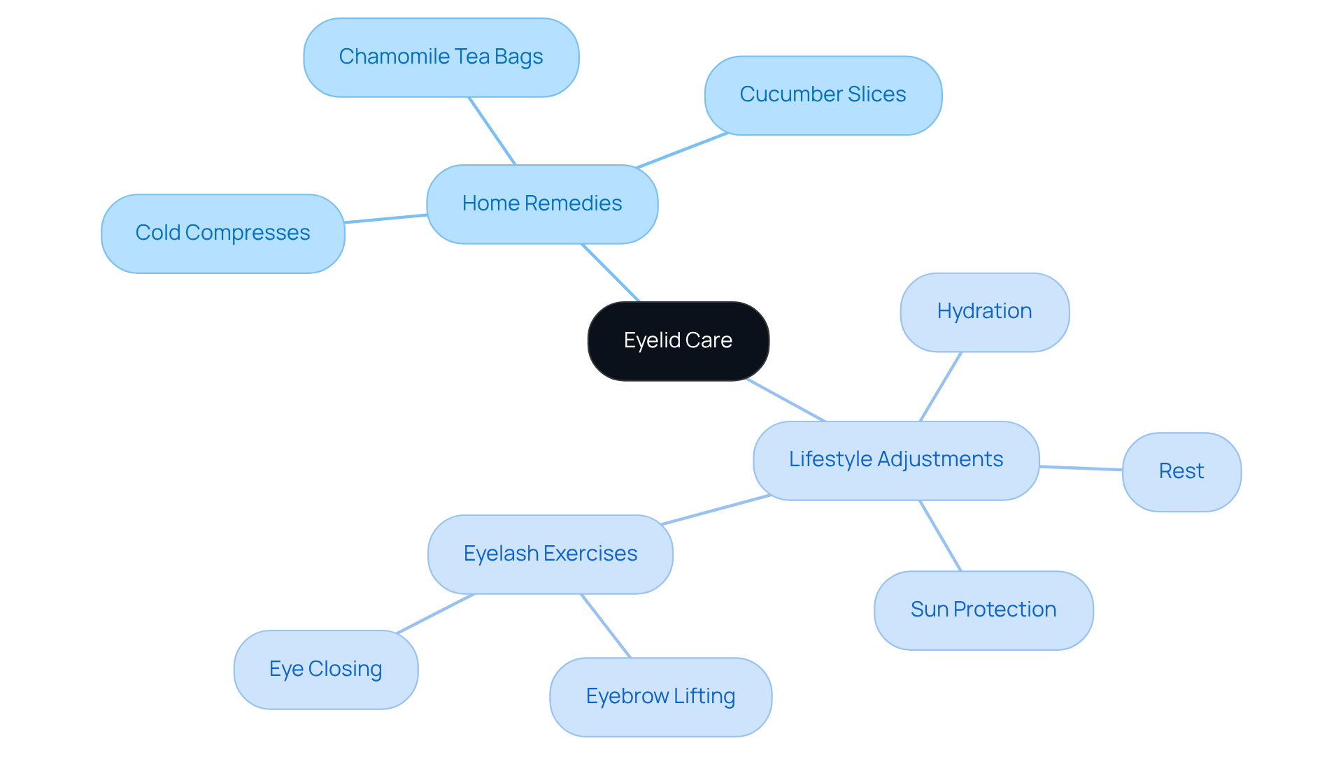 The central node represents the overall theme of eyelid care, while the branches show different methods and practices that can help improve the appearance and health of your eyelids. Each color-coded branch highlights a specific area of focus, making it easy to navigate through the various strategies.
