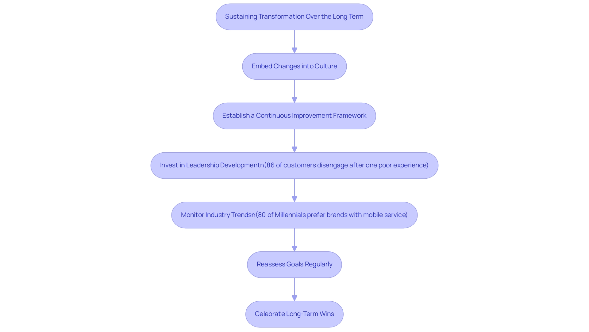 Each box represents a strategy for sustaining transformation, with arrows indicating the flow and connection between strategies.