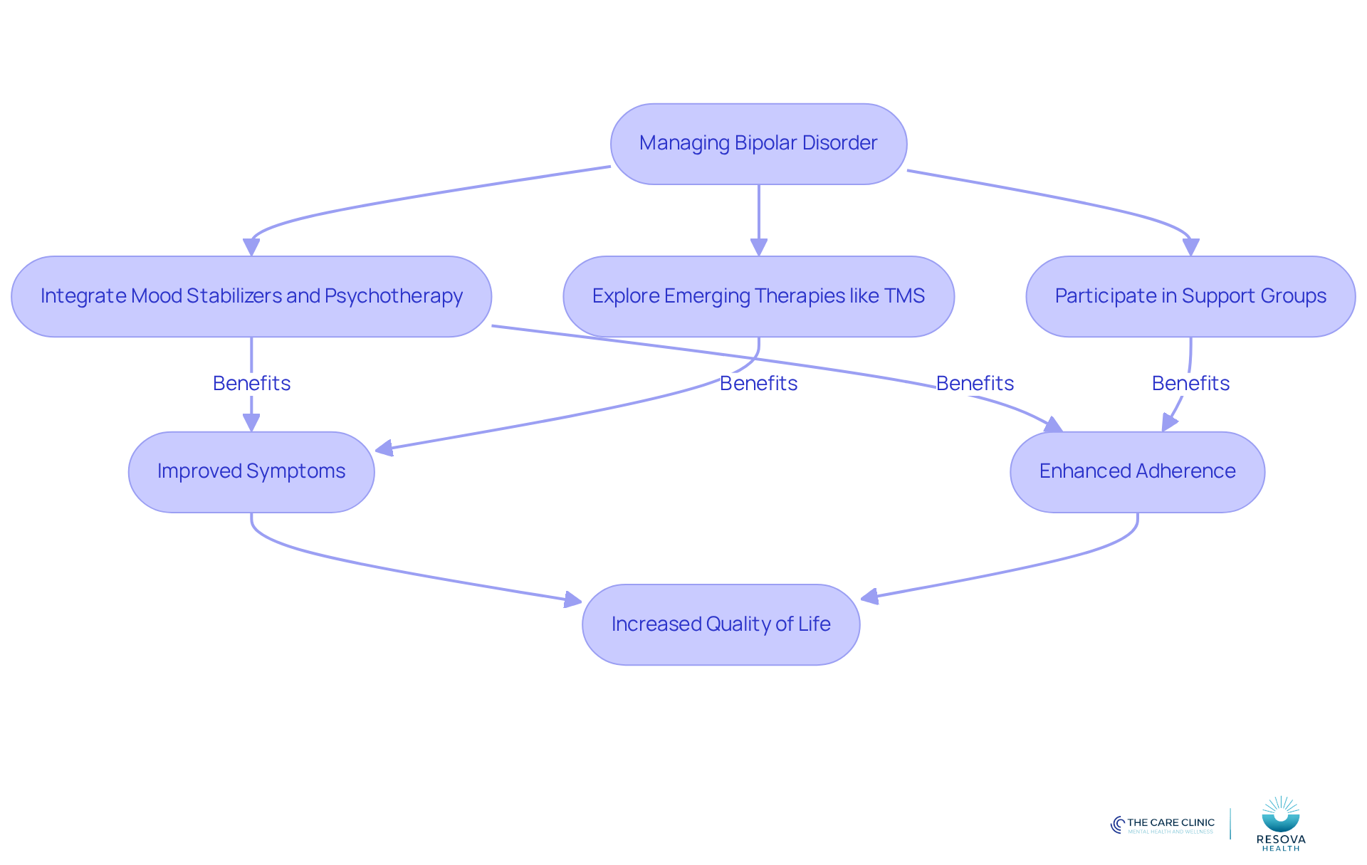 Follow the flow from the central idea to see how different treatment options connect and contribute to better management of bipolar disorder. Each step represents a proactive choice you can make for your mental health. Follow the flow from the central idea to see how different treatment options connect and contribute to better management of bipolar disorder. Each step represents a proactive choice you can make for your mental health.