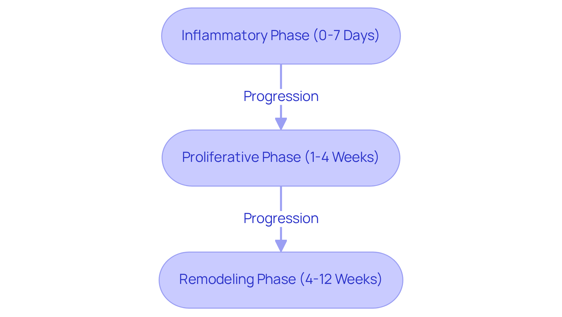 Each box represents a stage in the healing process. Follow the arrows to see how healing progresses from inflammation to tissue regeneration and finally to remodeling. The bullet points inside each box highlight what to expect and how to support your recovery.
