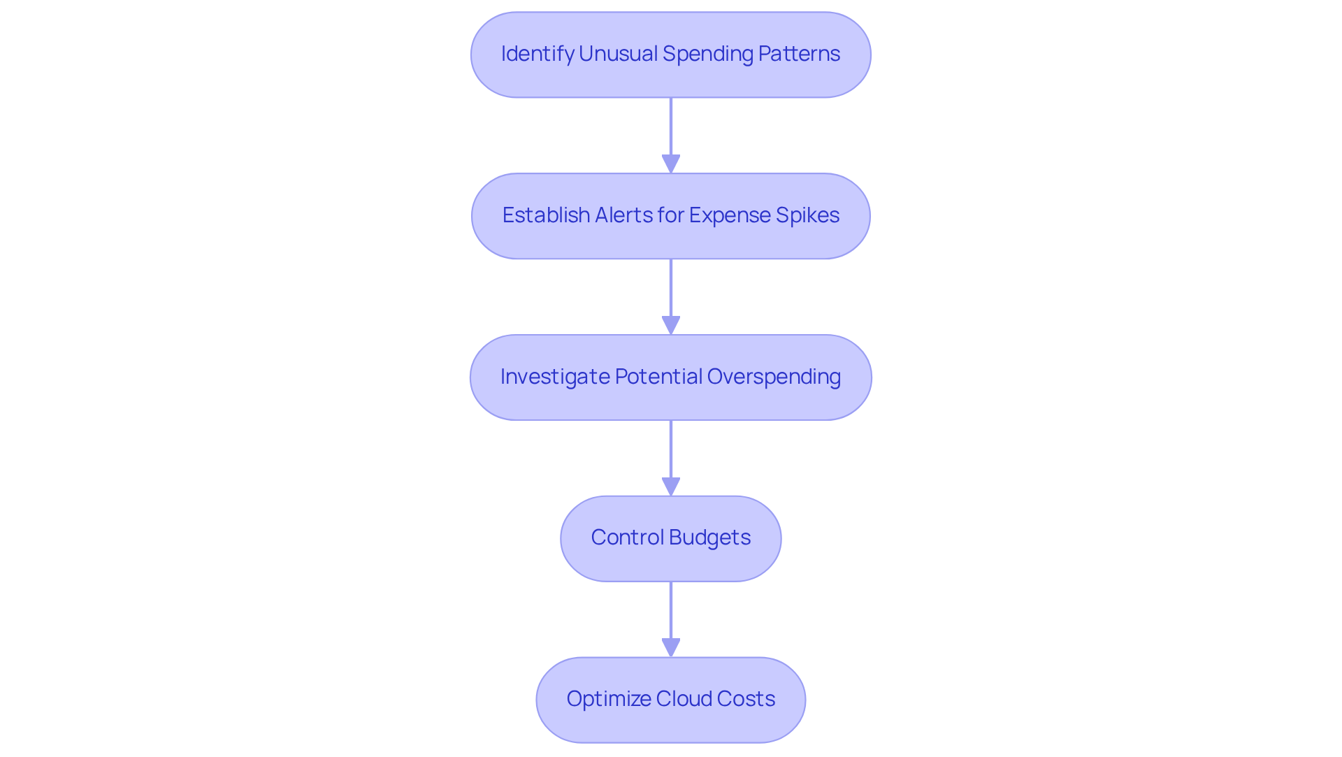 Each box represents a step in the process of detecting and responding to cost anomalies - follow the arrows to see how each step connects to the next.