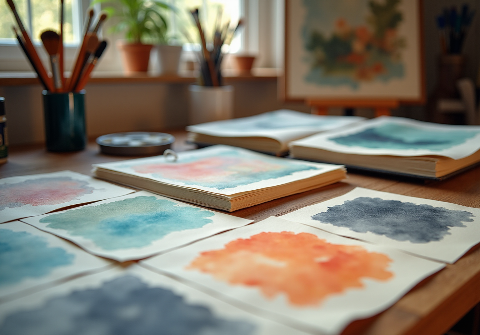 Selecting Watercolor Paper in an Artist's Studio Selecting Watercolor Paper in an Artist's Studio