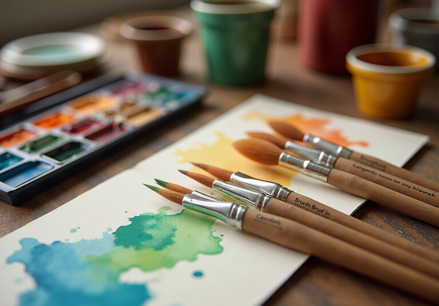 Eco-Conscious Watercolor Brushes in an Artist's Studio