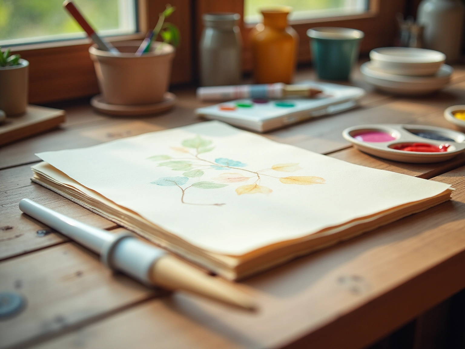 Eco-Friendly Cotton Watercolor Paper in a Creative Workspace Eco-Friendly Cotton Watercolor Paper in a Creative Workspace