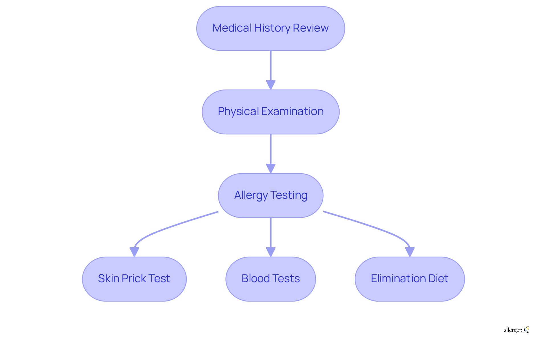 Each box represents a step in diagnosing cat allergies. Follow the arrows to see how the process unfolds, from reviewing medical history to conducting tests and possibly trying an elimination diet.