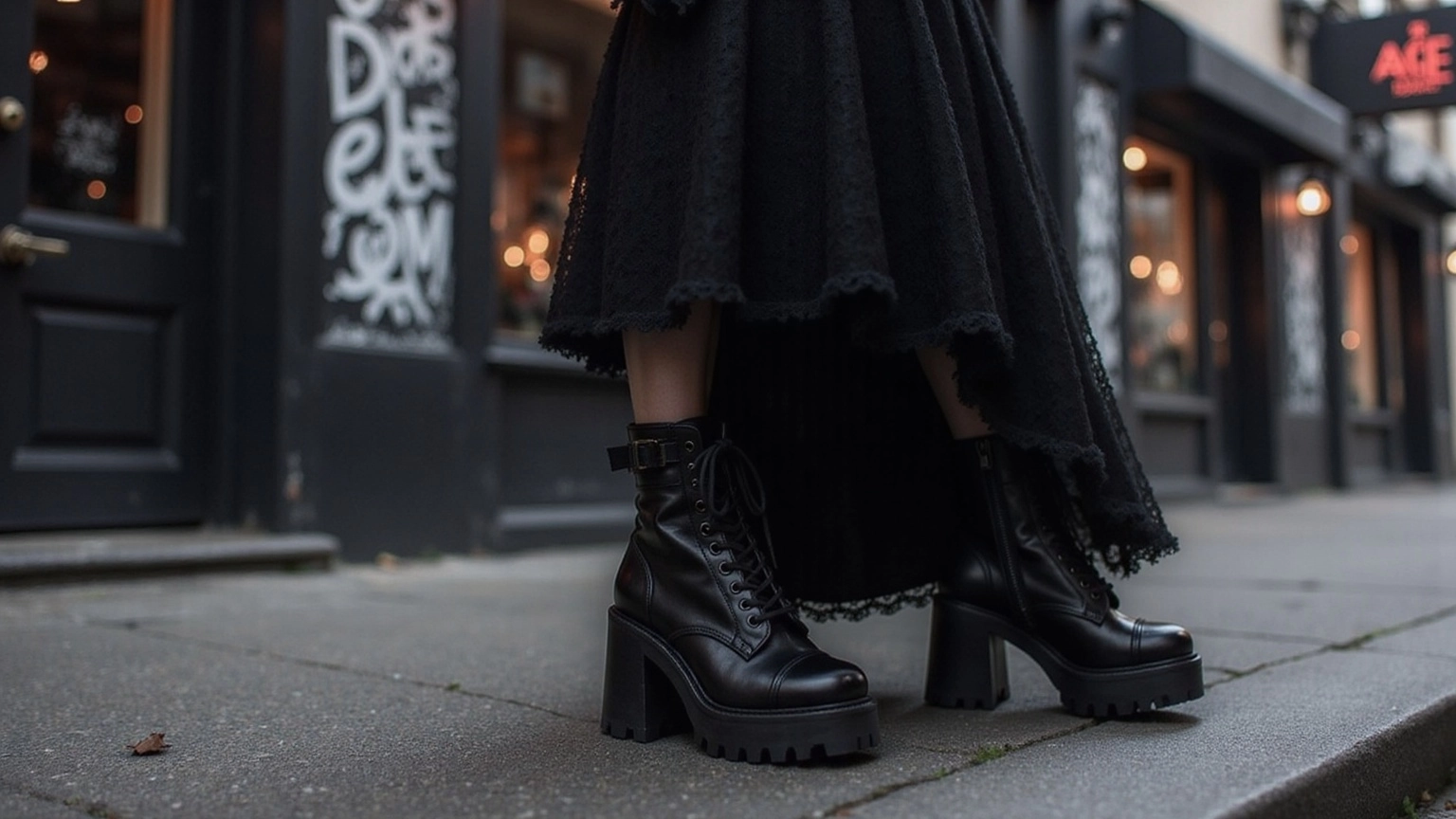 Edgy Preppy Goth Fashion with Chunky Boots
