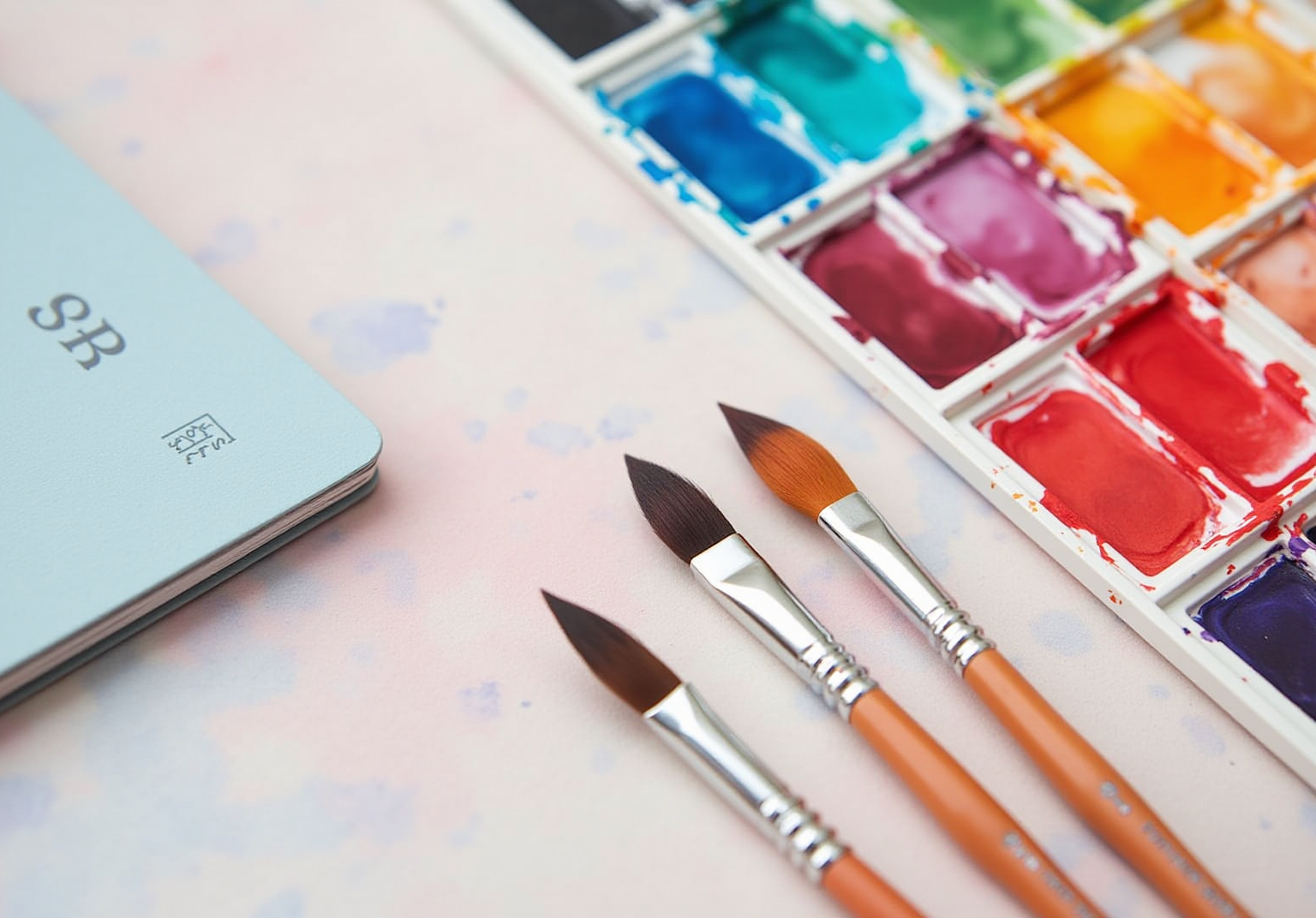 Artistic Workspace with Velvet Touch Watercolor Brushes Artistic Workspace with Velvet Touch Watercolor Brushes