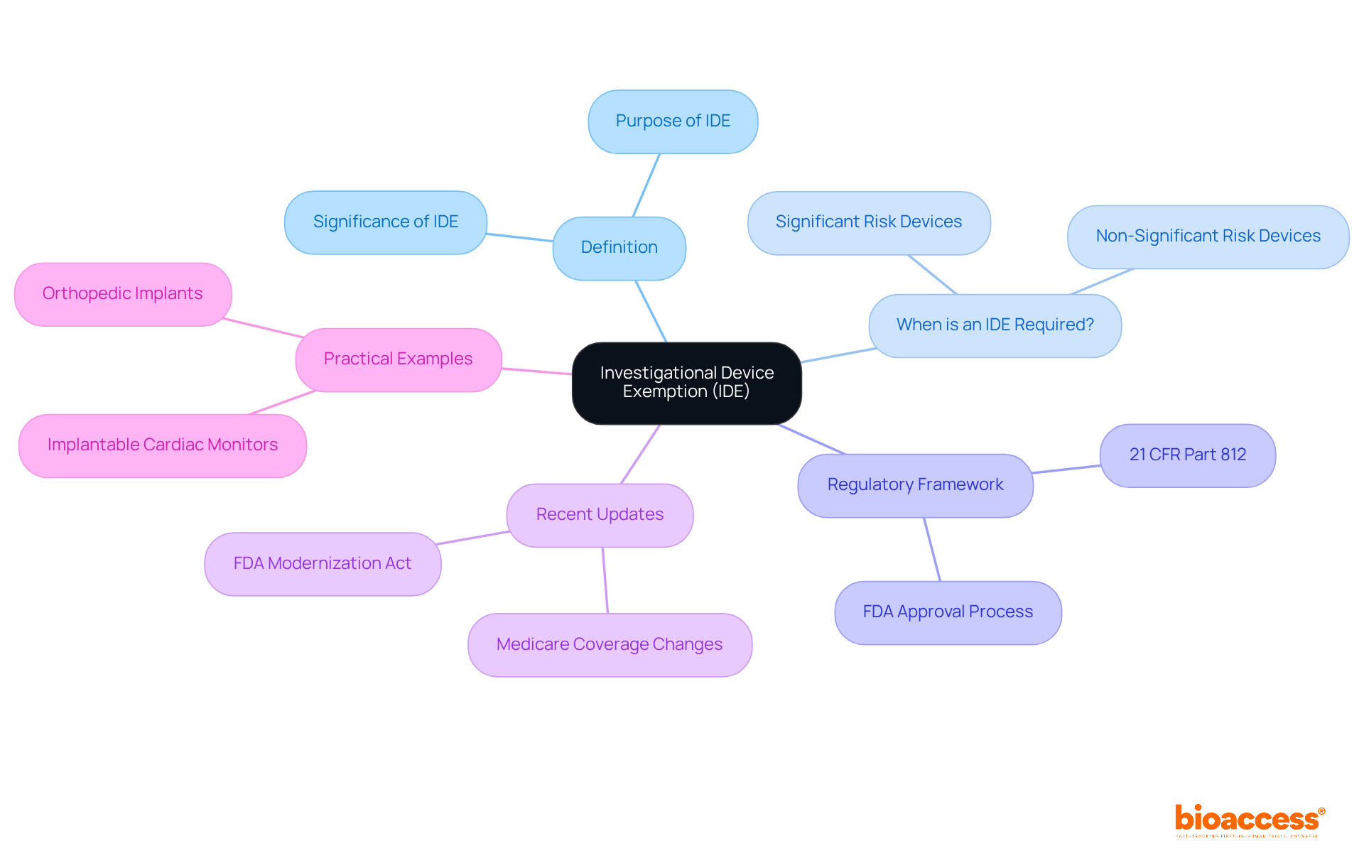 The central node represents the IDE, while the branches show different aspects of it. Each branch provides insights into what an IDE is, when it's needed, the regulations involved, recent updates, and real-world examples. Follow the branches to explore each topic in detail.