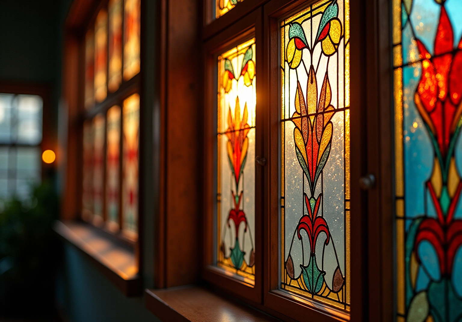 Elegant Art Nouveau Stained Glass