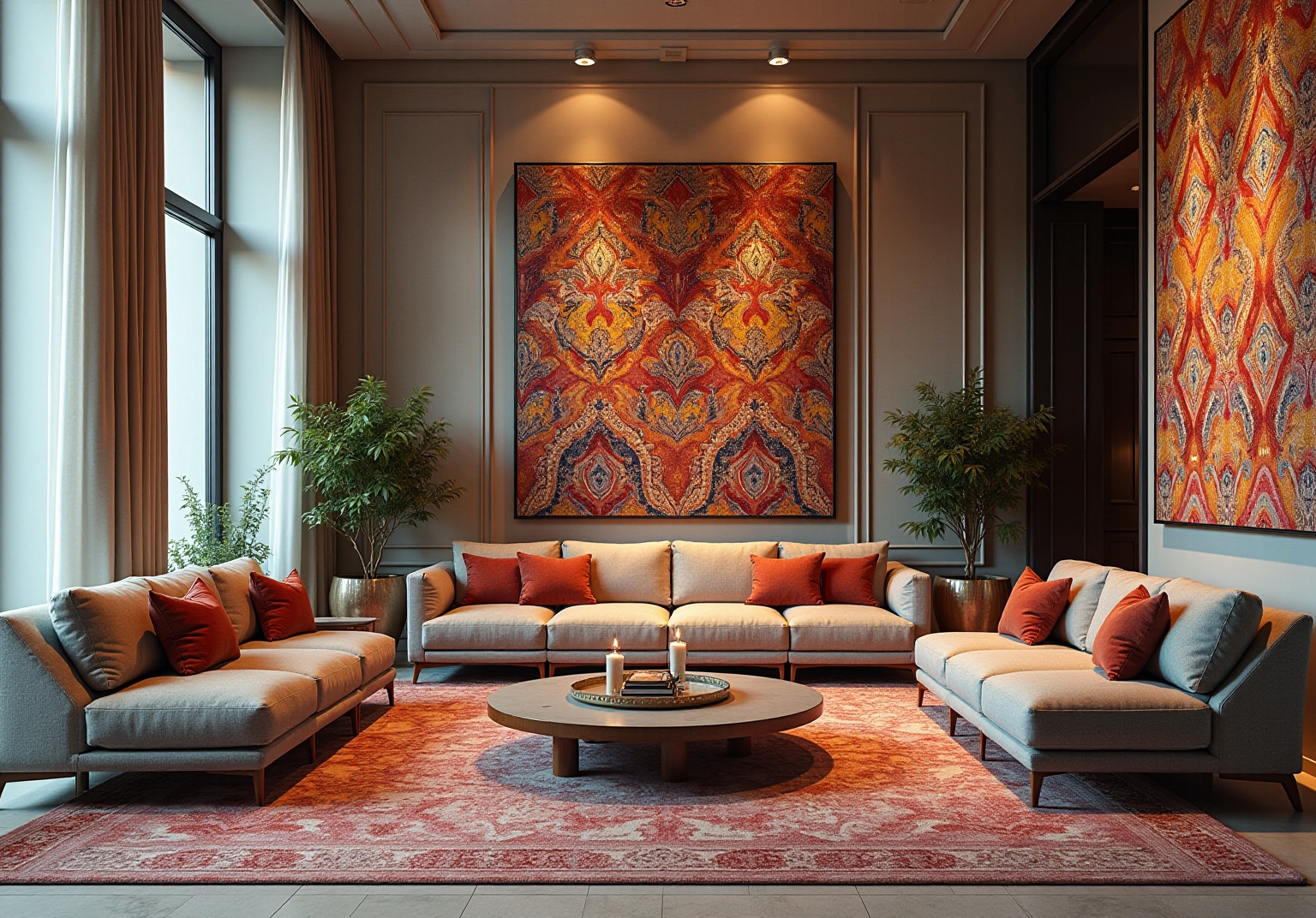 Elegant Interior with Repeating Pattern Art