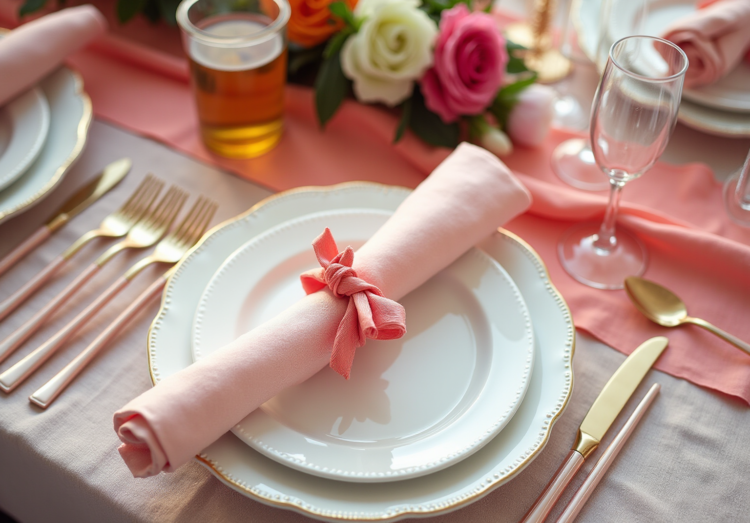 Elegant Table Setting with Grosgrain Ribbon Elegant Table Setting with Grosgrain Ribbon