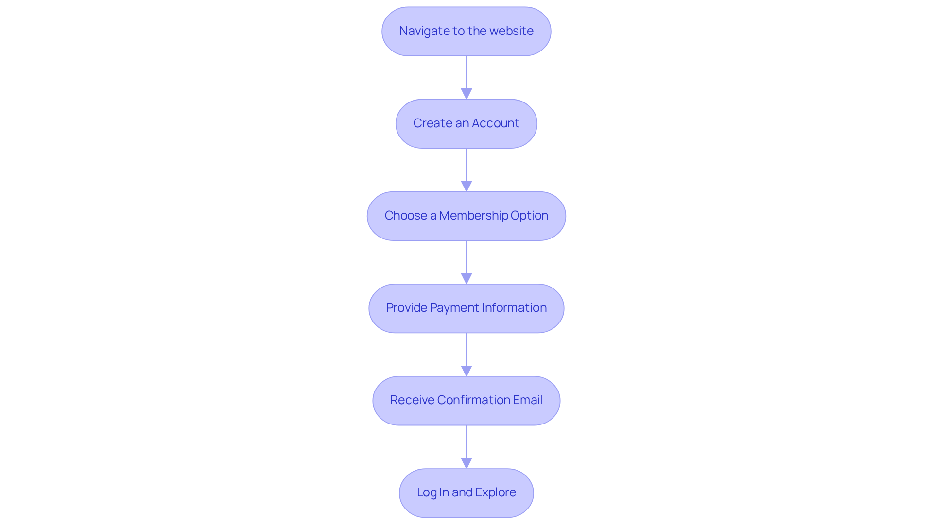 Follow the arrows through each box to understand the steps you need to take to subscribe. Each step is a crucial part of the process, leading you from the website to exploring your new account.