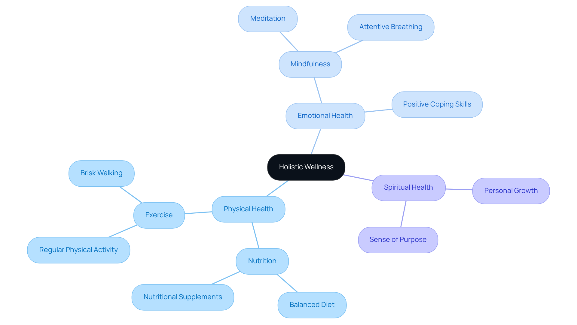 The central node represents holistic wellness. The branches show the key aspects of health, and the sub-branches detail specific therapeutic methods that support recovery, encouraging a balanced approach.