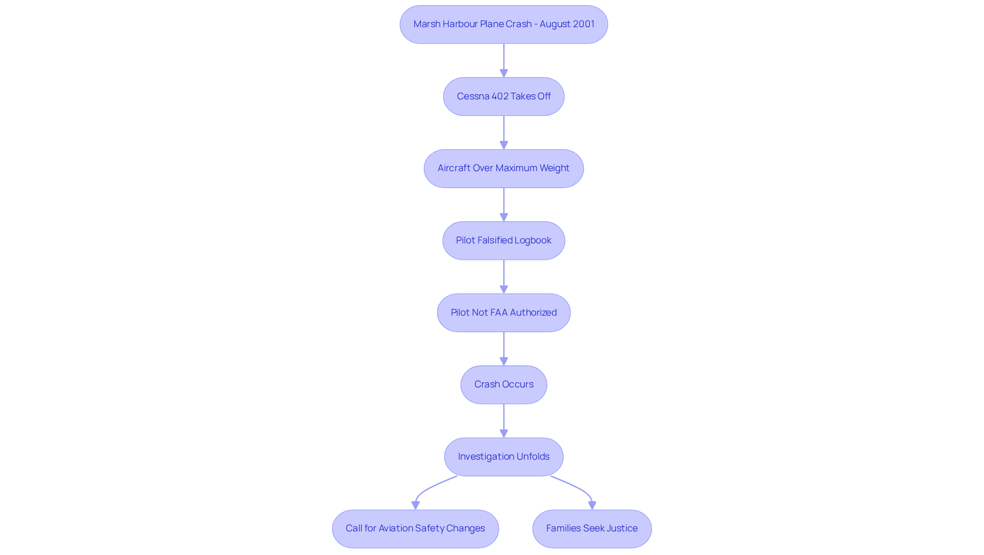 This flowchart outlines the critical steps leading to the tragic plane crash and the aftermath. Each box represents a significant event or decision, and the arrows show how they connect to one another, illustrating the chain of events that led to the tragedy and the ongoing impact on families. This flowchart outlines the critical steps leading to the tragic plane crash and the aftermath. Each box represents a significant event or decision, and the arrows show how they connect to one another, illustrating the chain of events that led to the tragedy and the ongoing impact on families.