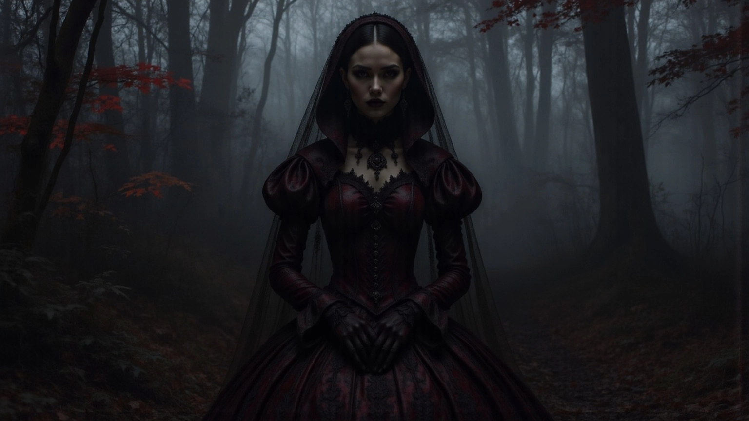 Empowered Little Red Riding Hood in a Gothic Forest