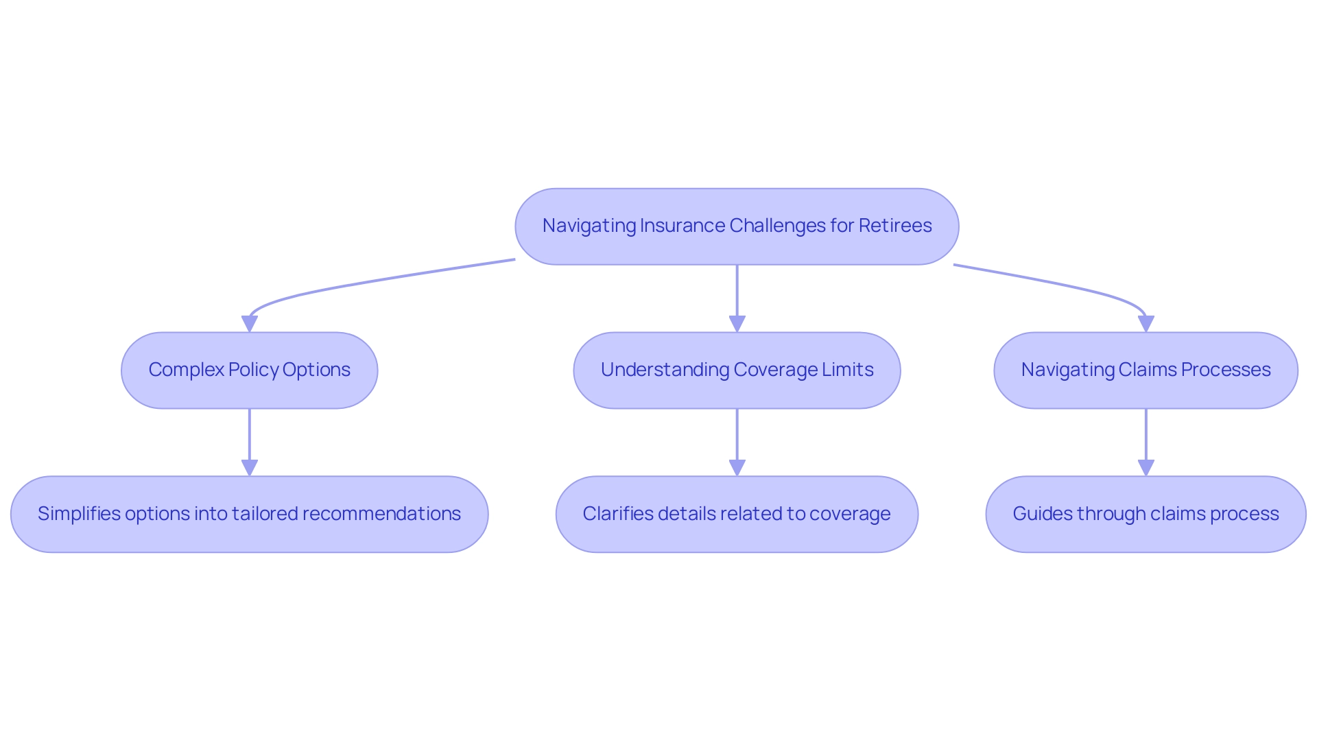 Blue boxes represent the challenges retirees face, while green boxes represent the solutions provided by brokers.