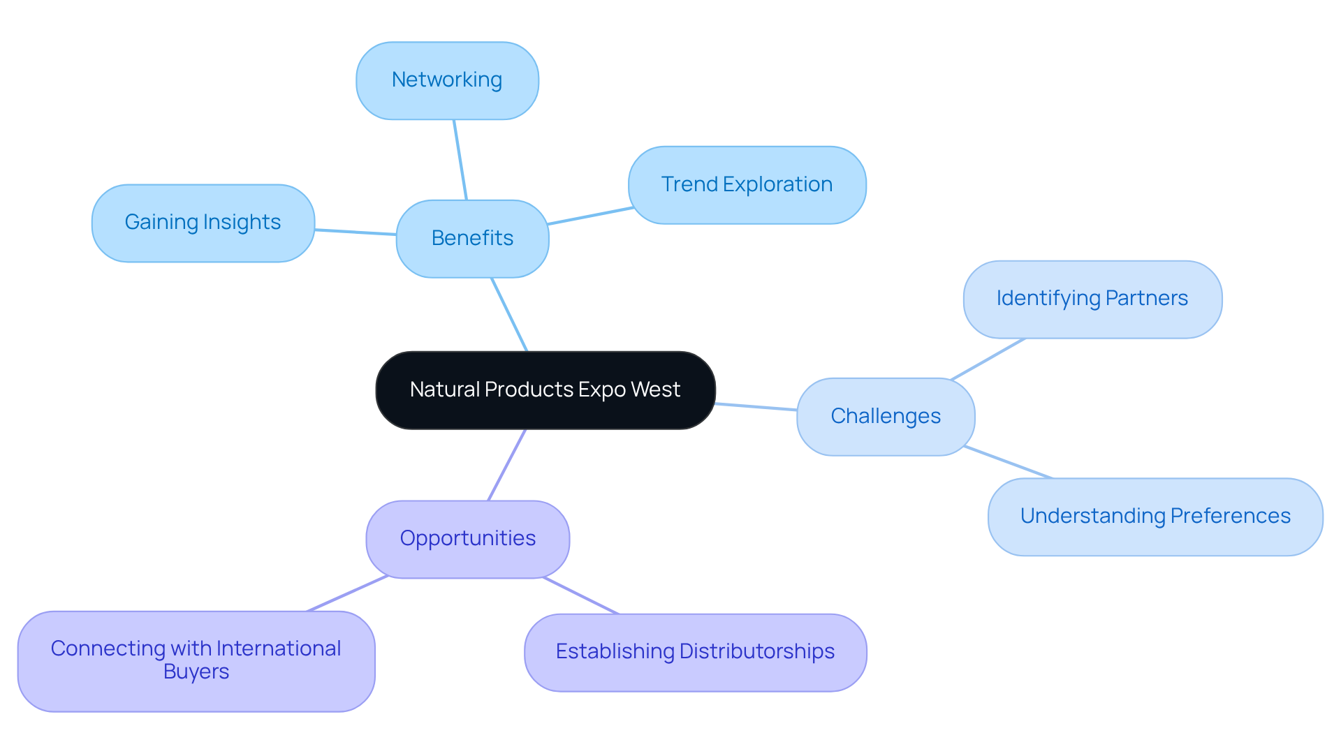Start at the center with the expo, then follow the branches to see the benefits, challenges, and opportunities it presents for small health and wellness businesses. Start at the center with the expo, then follow the branches to see the benefits, challenges, and opportunities it presents for small health and wellness businesses.