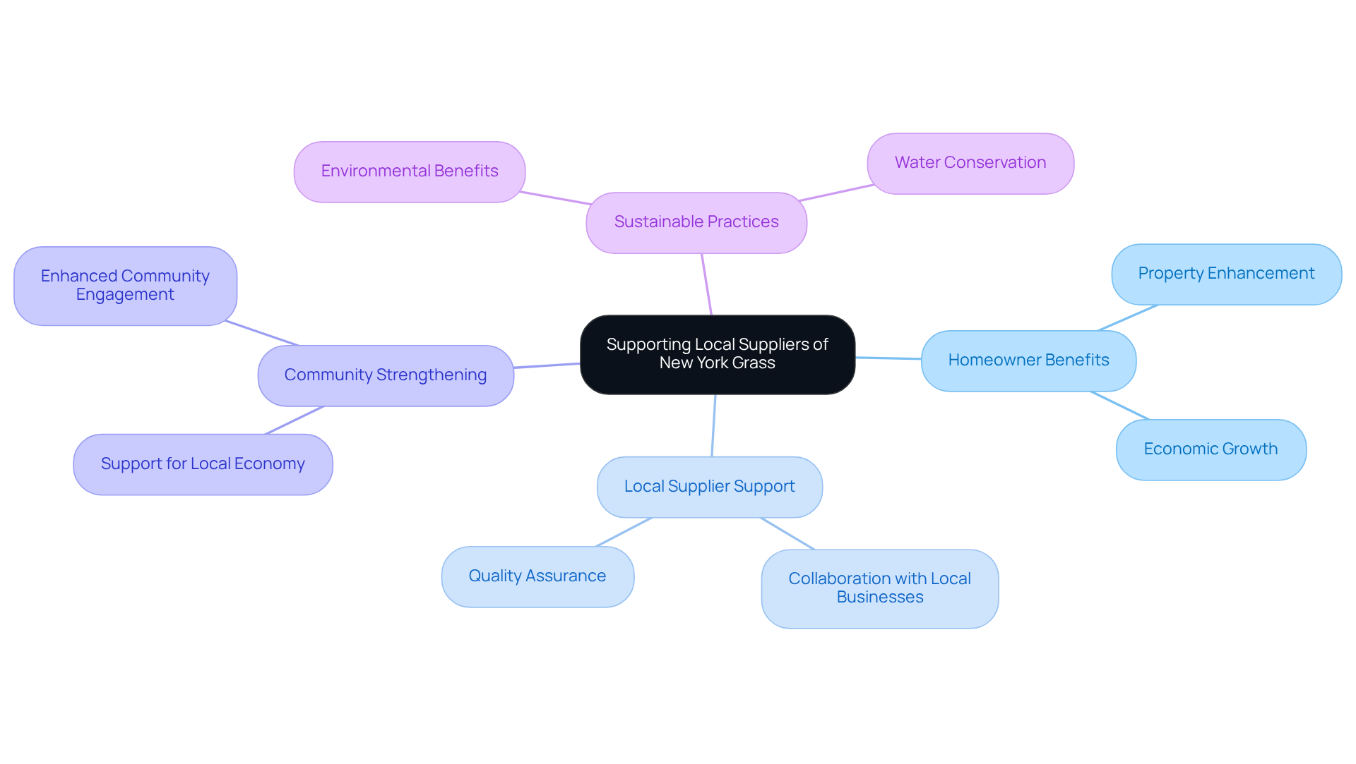 This mindmap illustrates how choosing local vegetation benefits homeowners and the community. Each branch represents a key theme, showing how they connect and support one another.