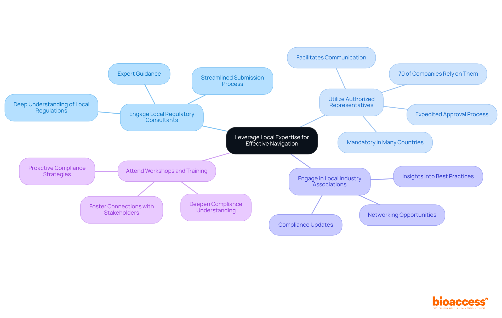 The central node represents the main theme, while each branch shows a strategy for leveraging local expertise. Follow the branches to explore specific actions and benefits associated with each strategy.