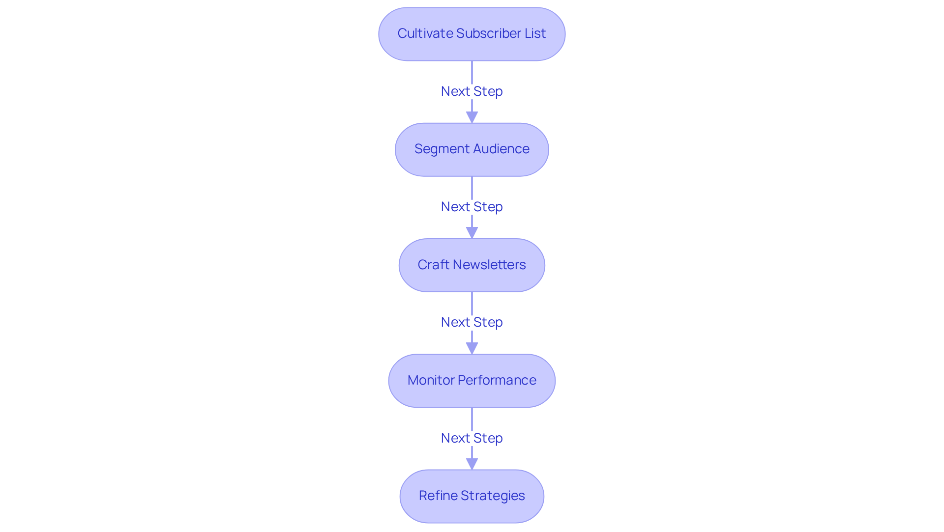 Each box represents a step in the email marketing process. Follow the arrows to see how each action leads to the next, helping you build a successful campaign.