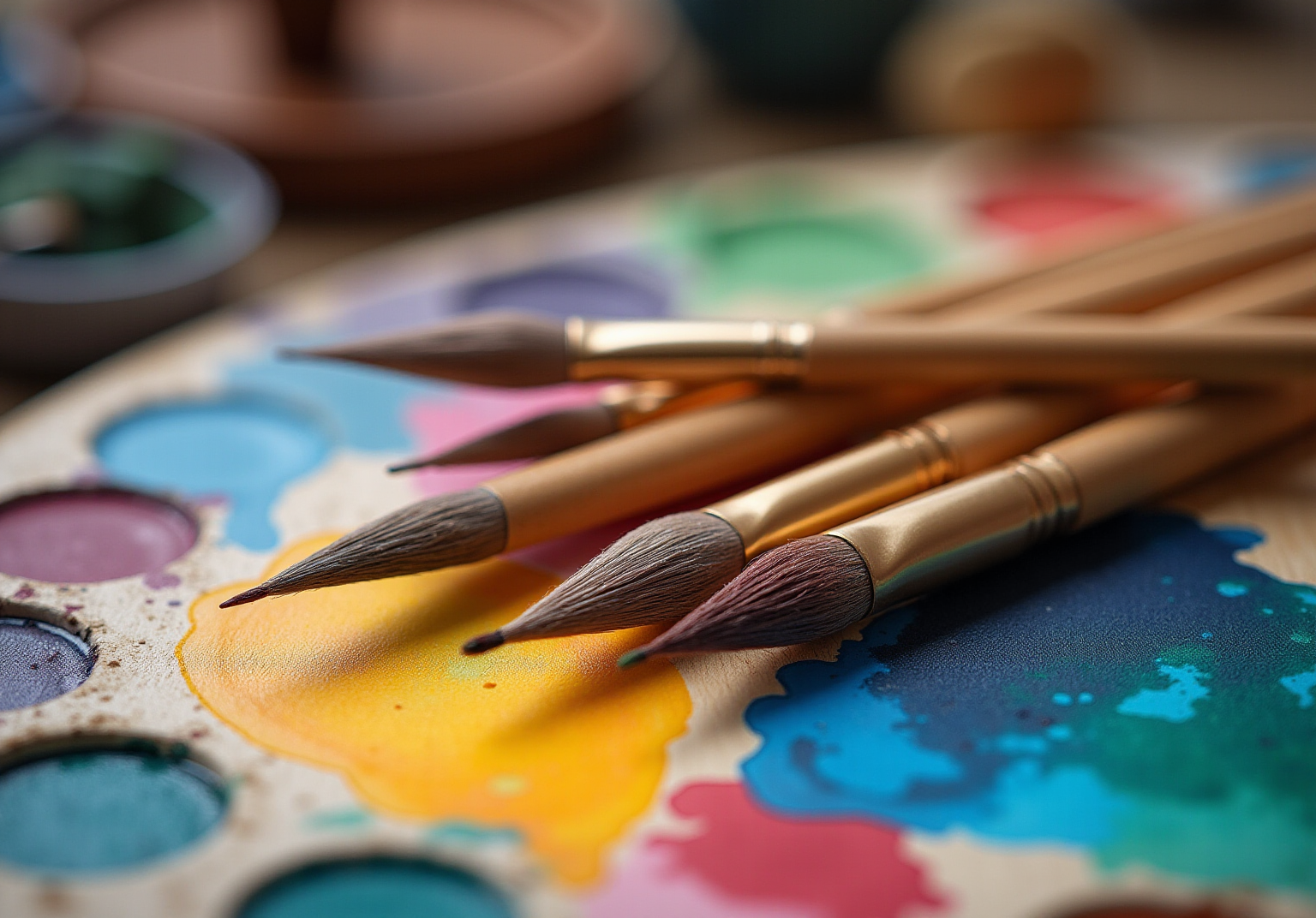 Da Vinci Watercolor Brushes in an Artist's Workspace Da Vinci Watercolor Brushes in an Artist's Workspace